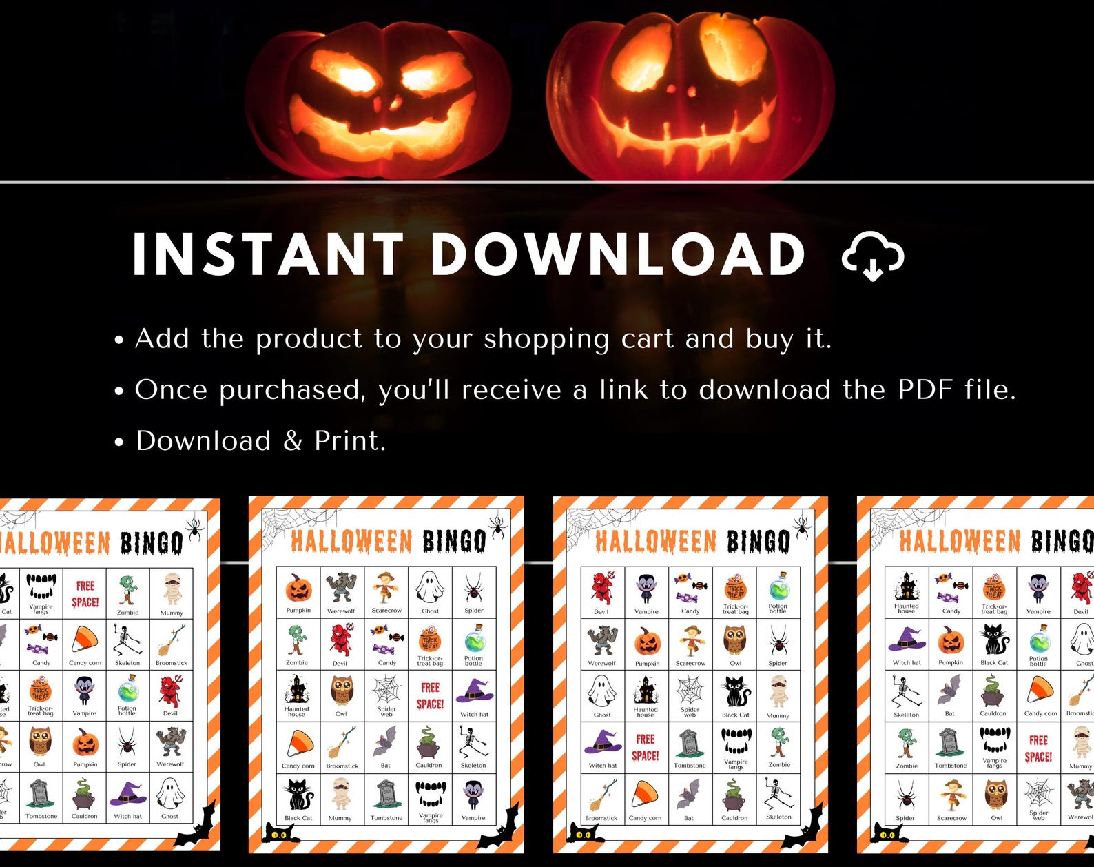30 Halloween Bingo Cards | Printable | Spooky Bingo | Halloween ...