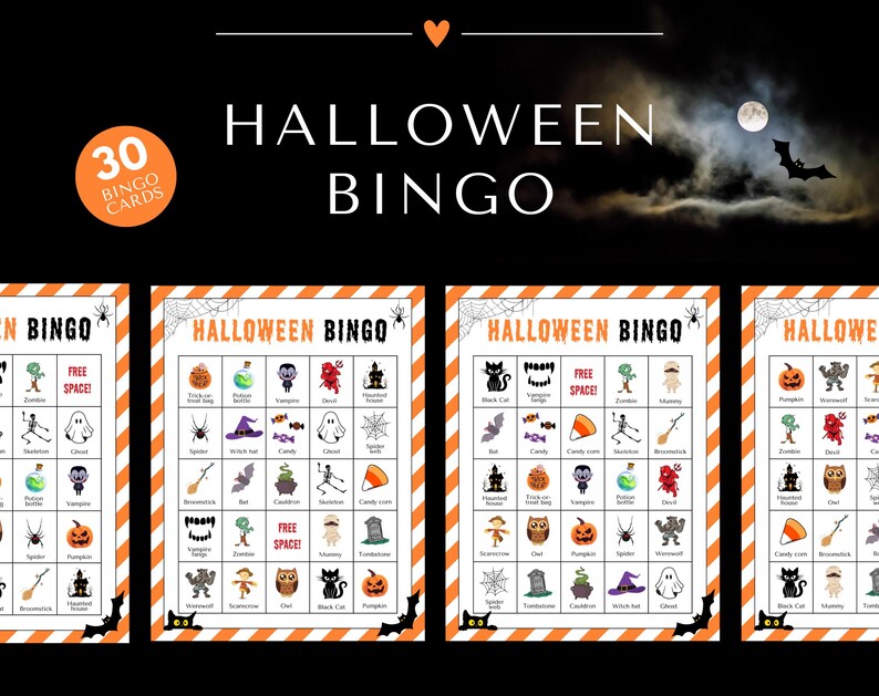 30 Halloween Bingo Cards Printable Spooky Bingo Halloween Activities ...