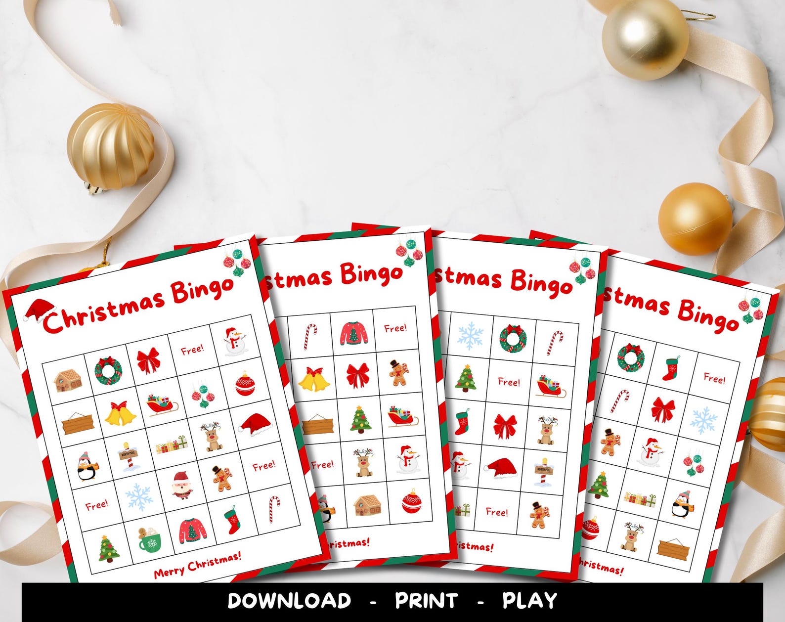 30 Christmas Bingo Cards Printable Christmas Party Games Holiday ...