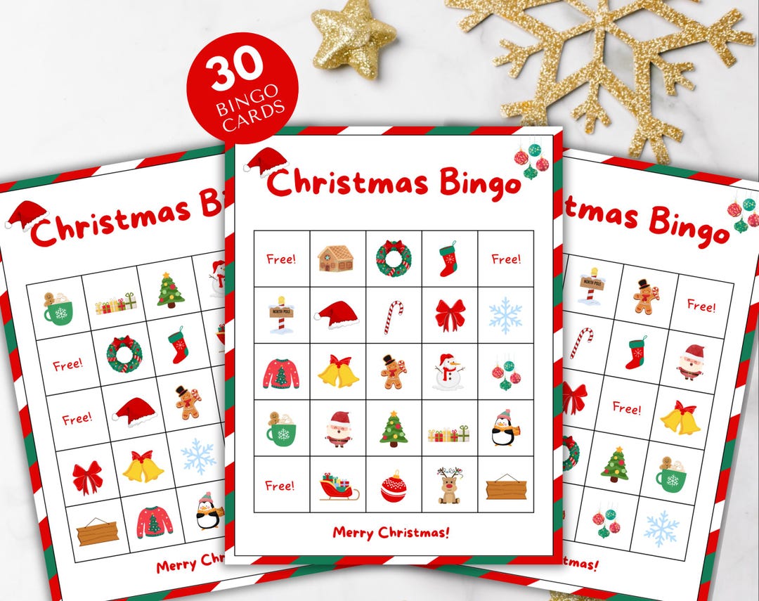 30 Christmas Bingo Cards Printable Christmas Party Games Holiday ...