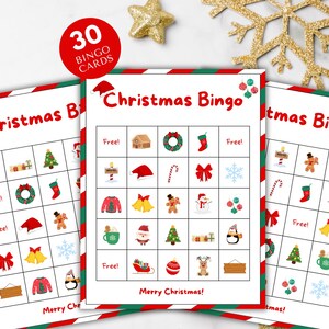 30 Christmas Bingo Cards Printable Christmas Party Games Holiday ...