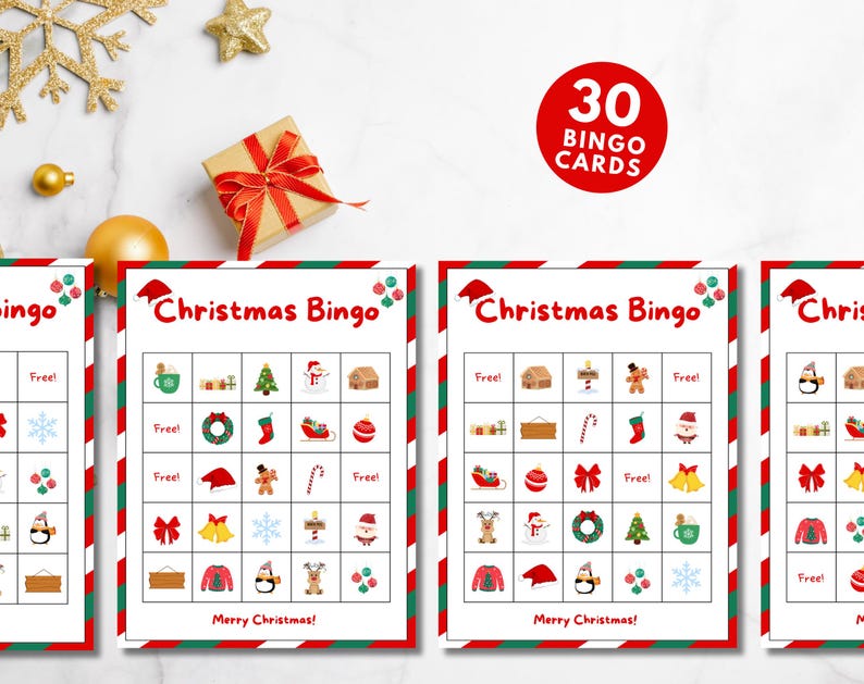 30 Christmas Bingo Cards | Printable | Christmas Party Games | Holiday ...