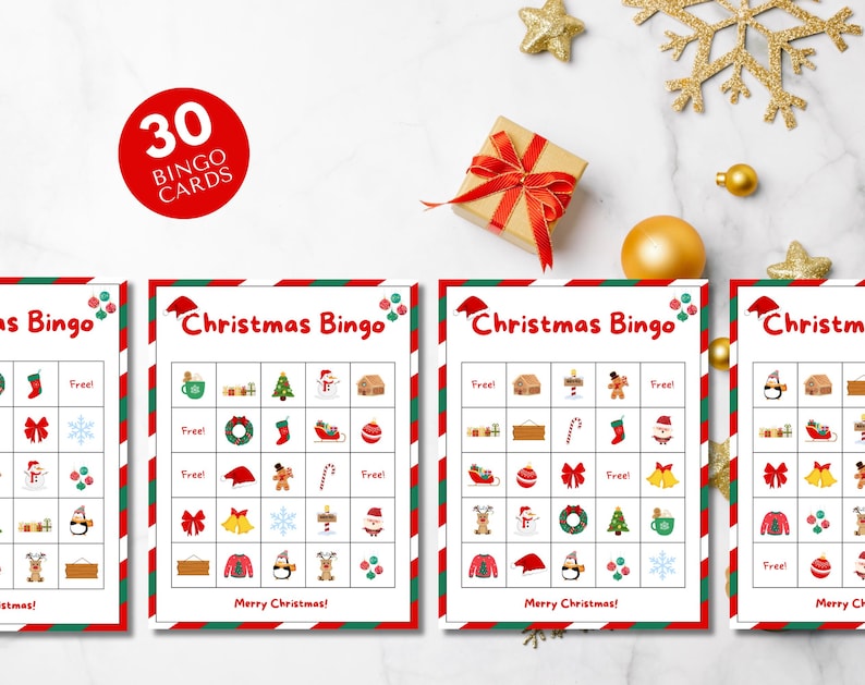 30 Christmas Bingo Cards Printable Christmas Party Games Holiday ...
