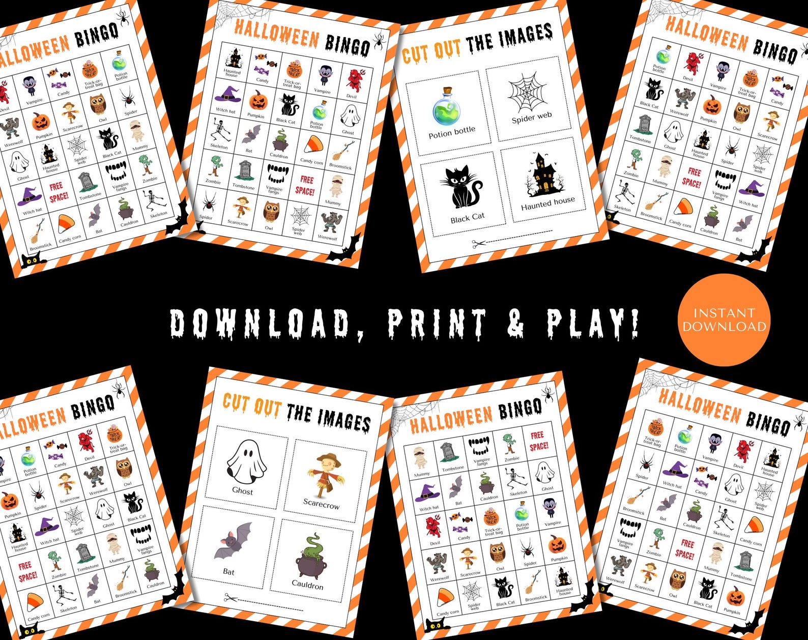 30 Halloween Bingo Cards Printable Spooky Bingo Halloween Activities ...