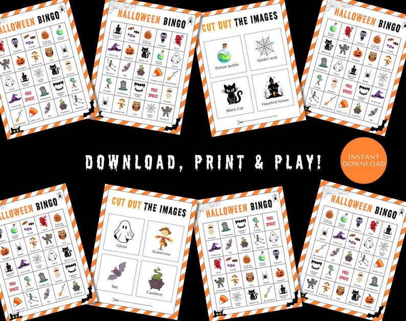 30 Halloween Bingo Cards Printable Spooky Bingo Halloween Activities ...