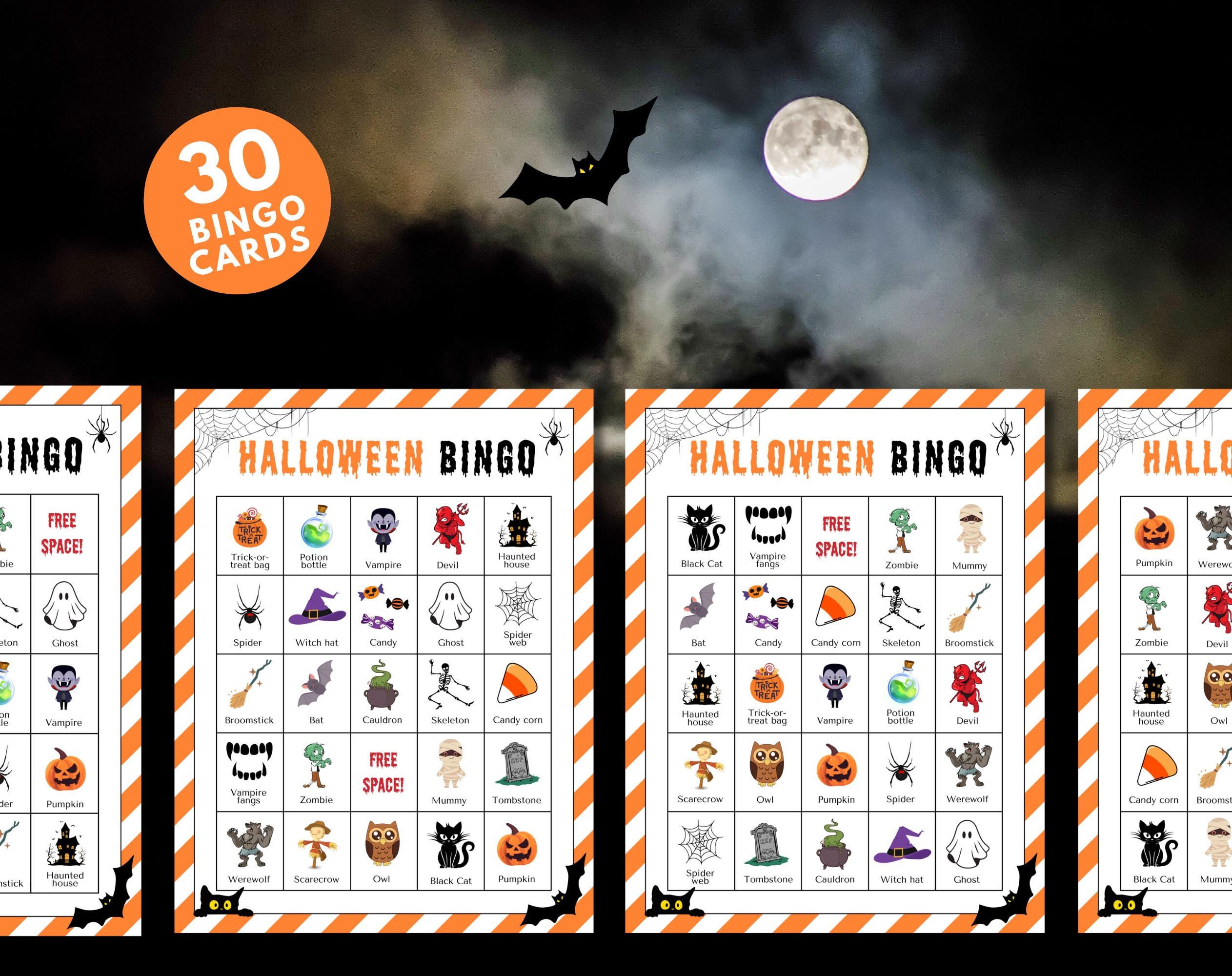 30 Halloween Bingo Cards | Printable | Spooky Bingo | Halloween ...