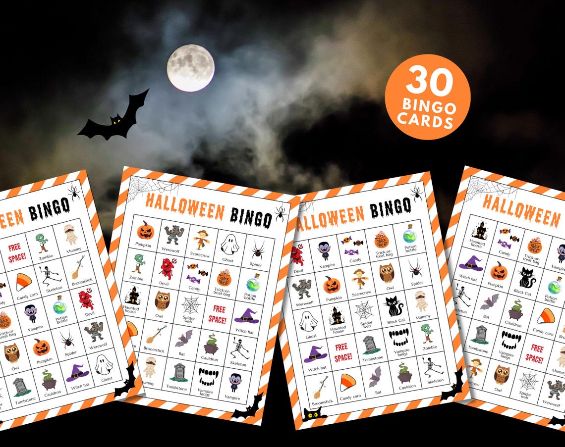 30 Halloween Bingo Cards | Printable | Spooky Bingo | Halloween ...