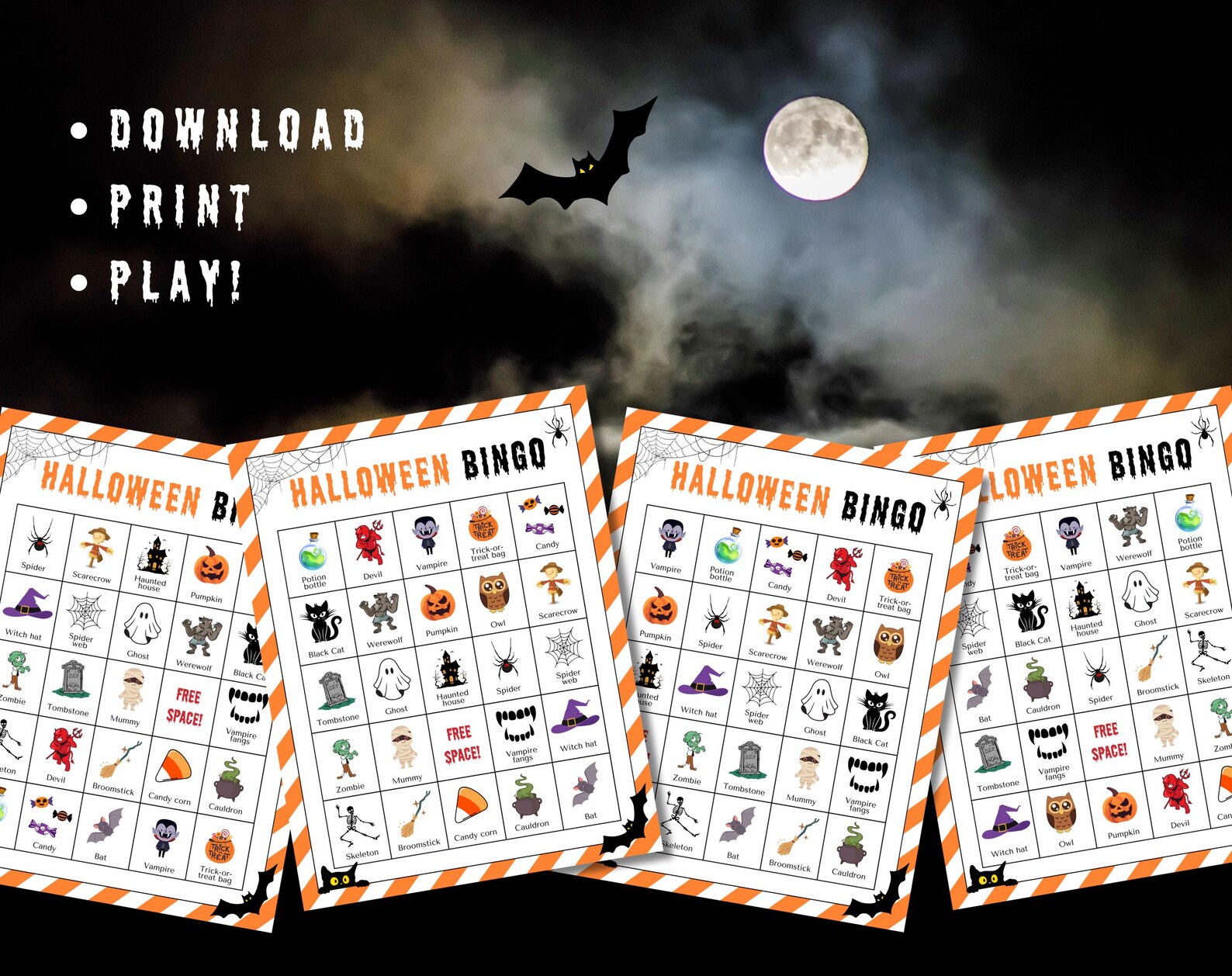 30 Halloween Bingo Cards | Printable | Spooky Bingo | Halloween ...