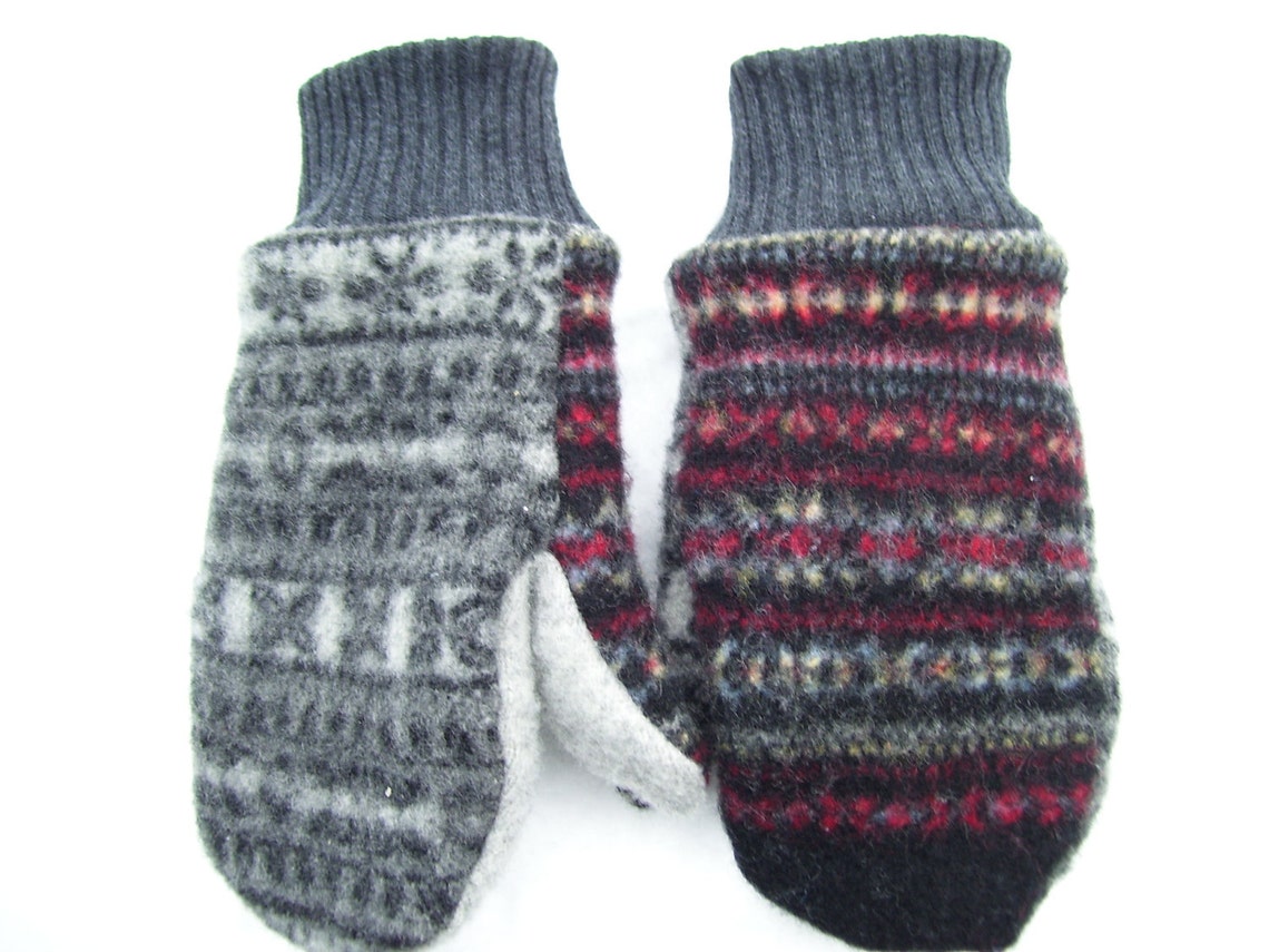 Scandinavian Mix Felted Wool Mittens With Polar Fleece - Etsy