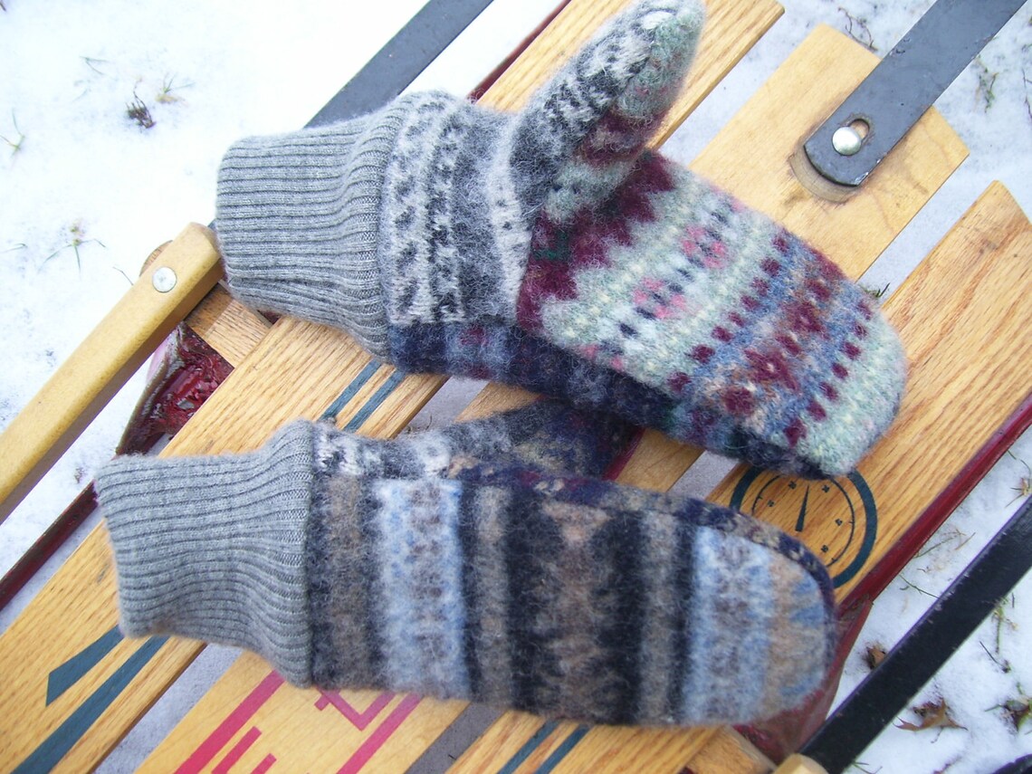 Scandinavian Mix Felted Wool Mittens With Polar Fleece - Etsy