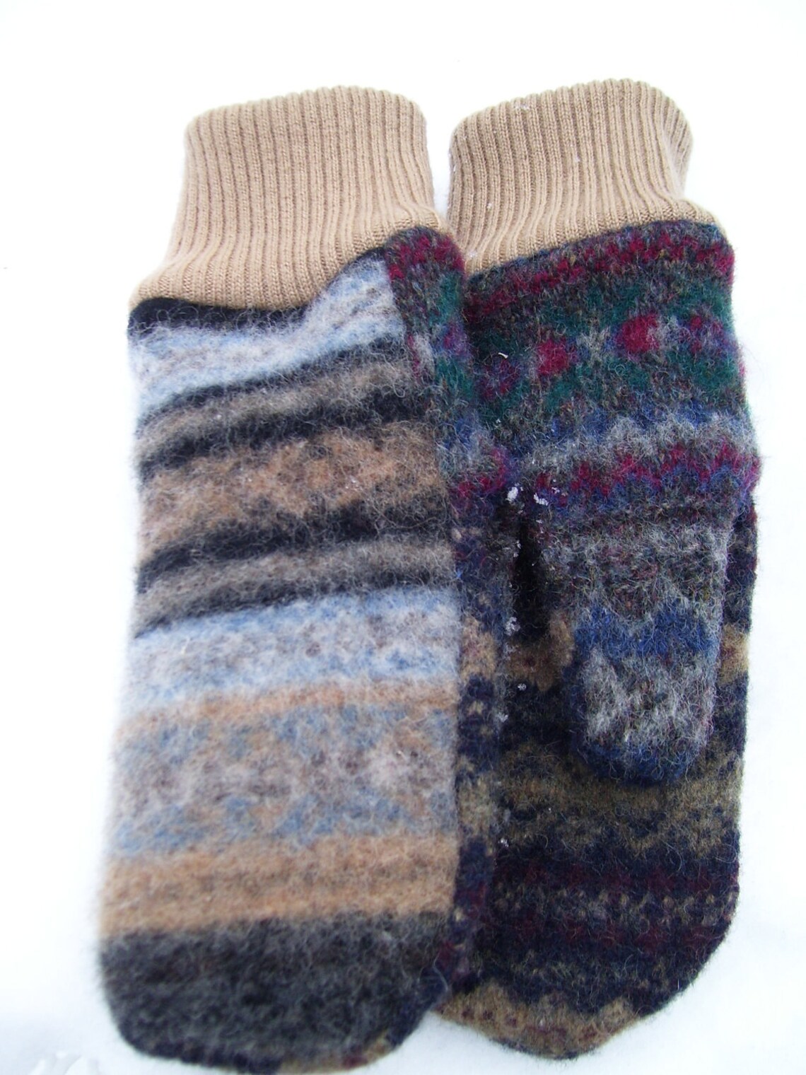 Scandinavian Mix Felted Wool Mittens With Polar Fleece - Etsy