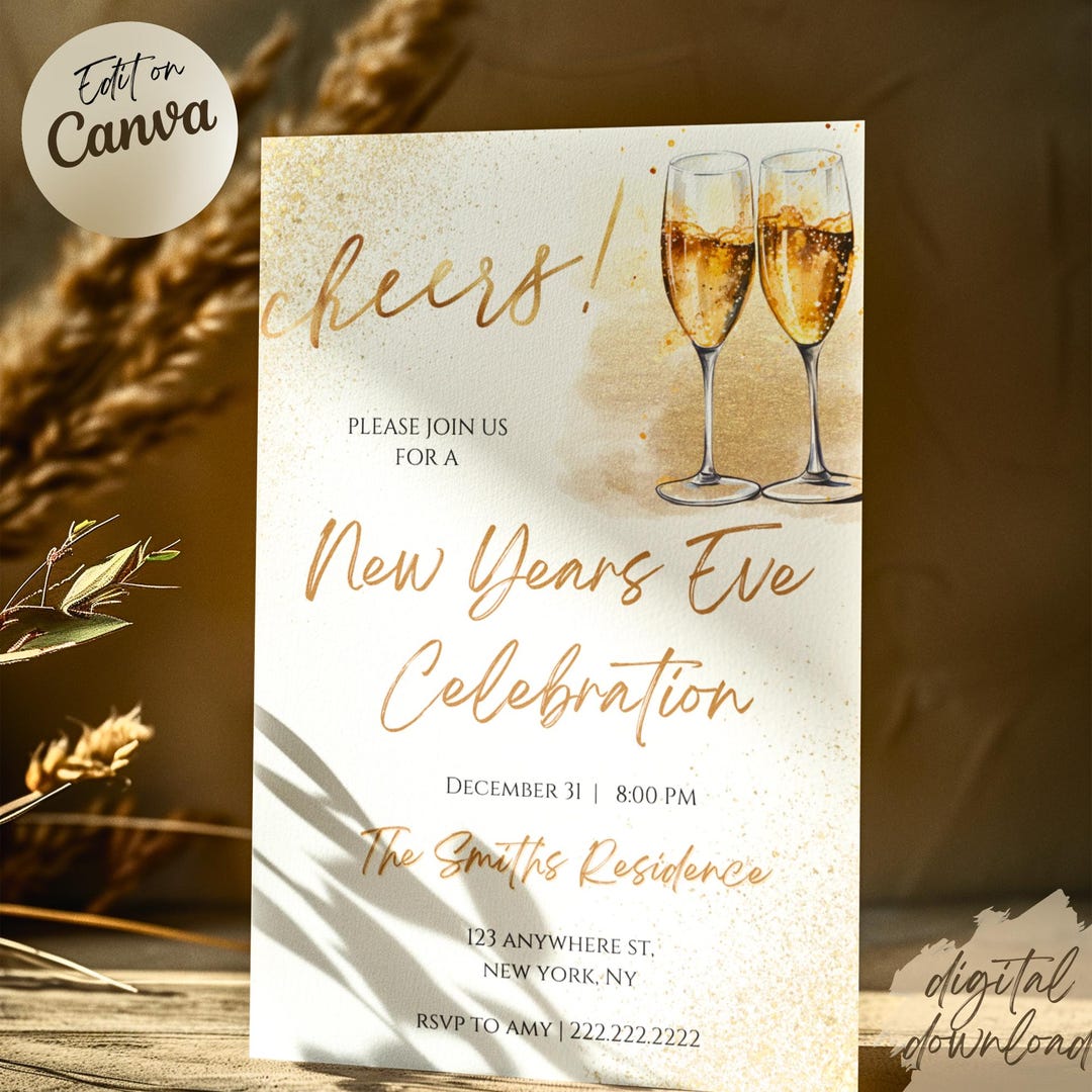New Years Eve Party Invitation, New Years Party Invite Template, NYE ...