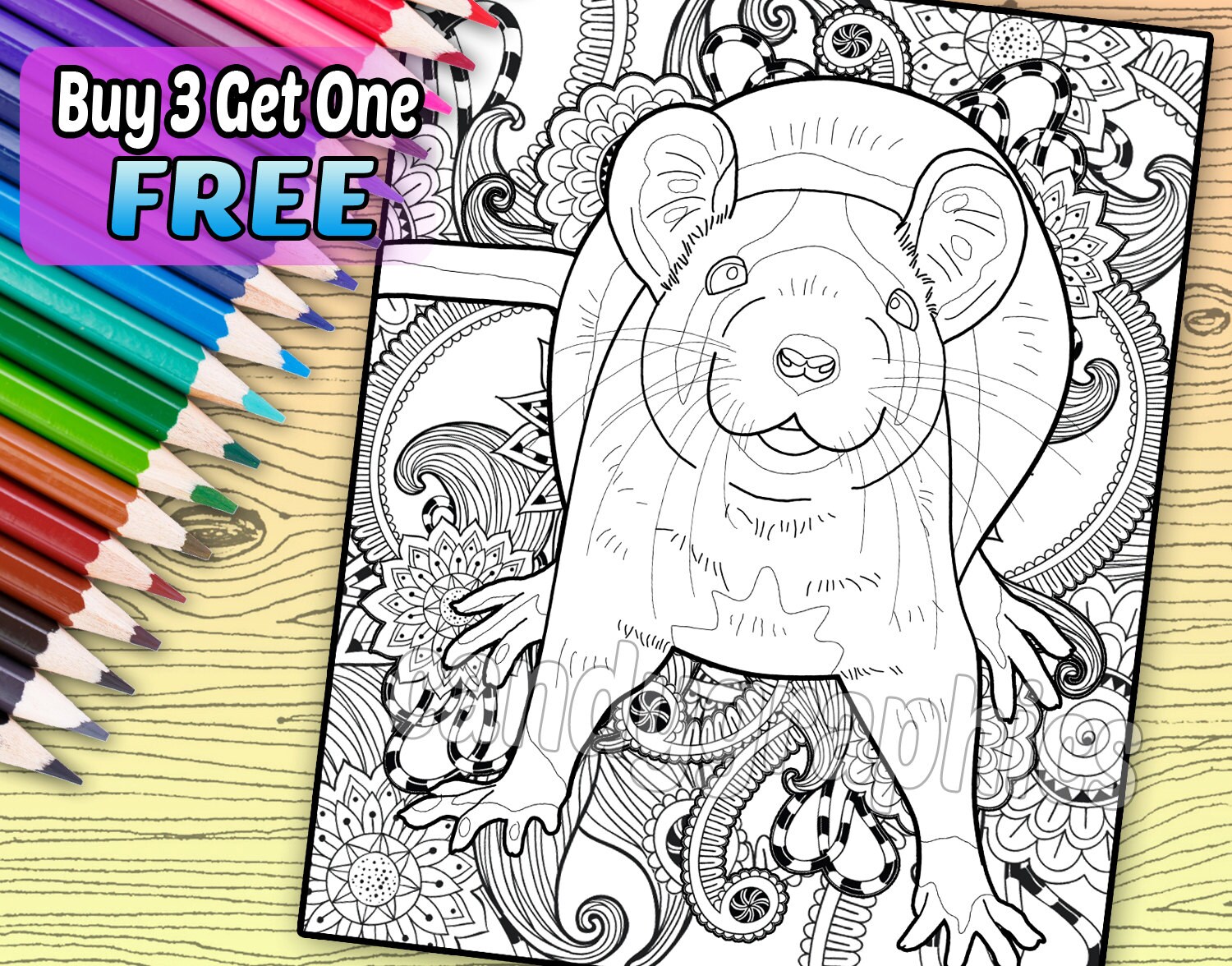Regal Rat Adult Coloring Book Page Printable Instant - Etsy