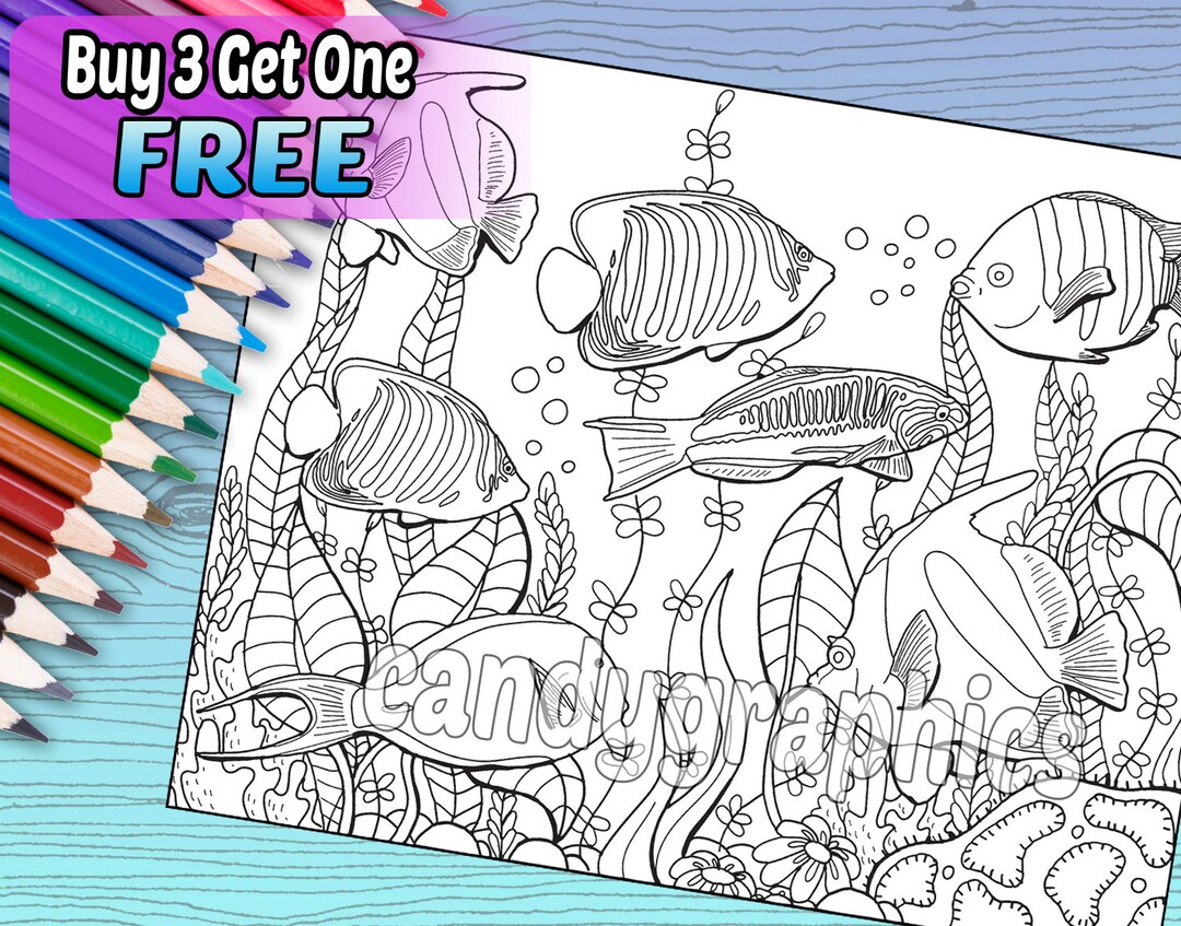 Ocean Fish - Adult Coloring Book Page - Printable Instant Download - Etsy