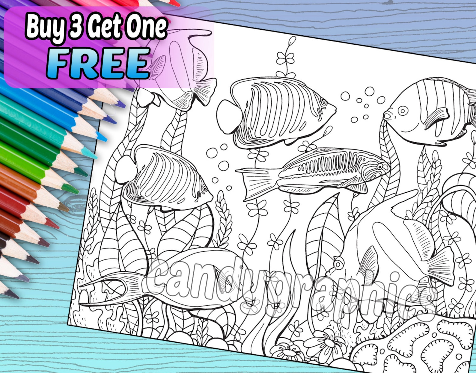 Ocean Fish - Adult Coloring Book Page - Printable Instant Download - Etsy