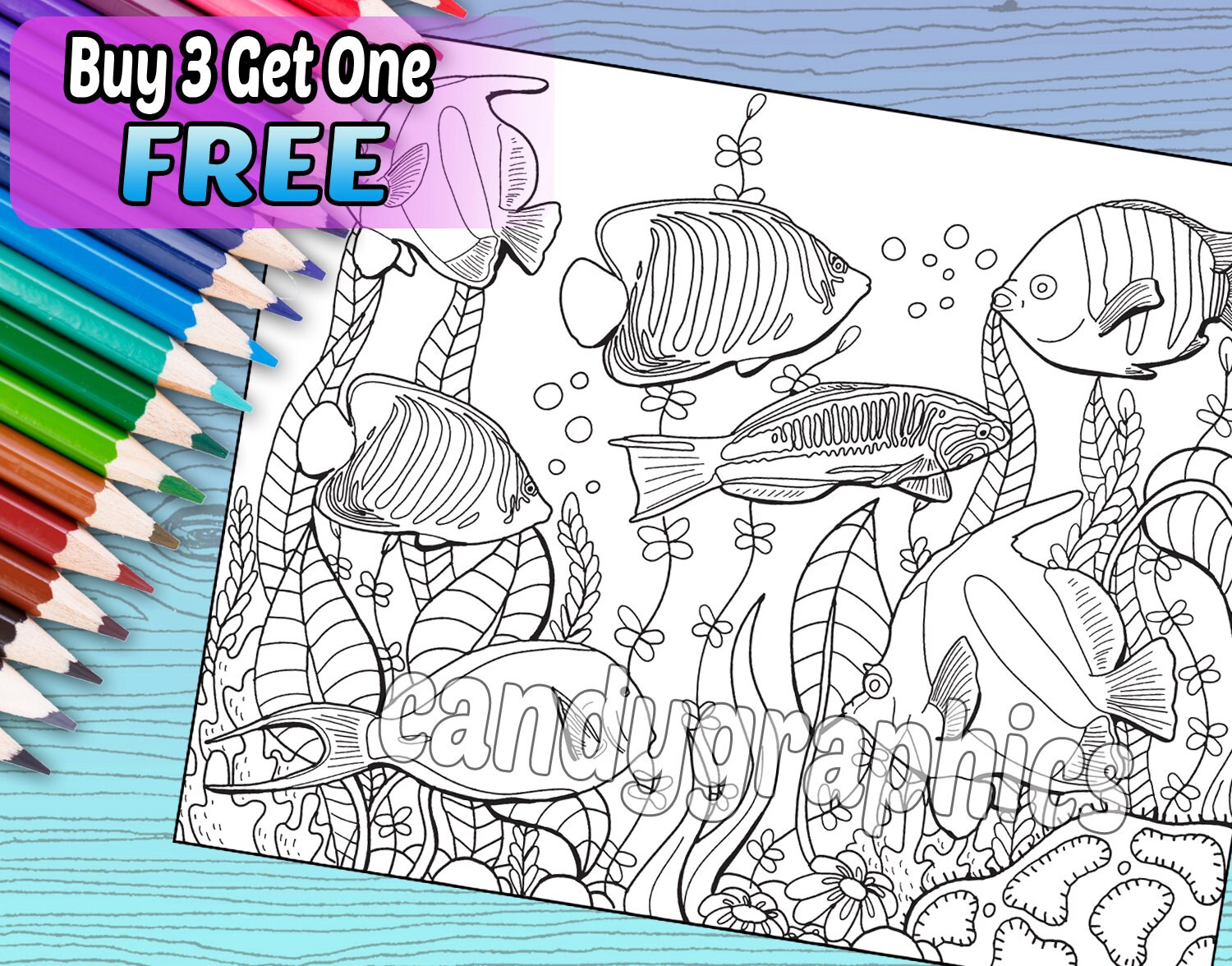 Ocean Fish - Adult Coloring Book Page - Printable Instant Download - Etsy