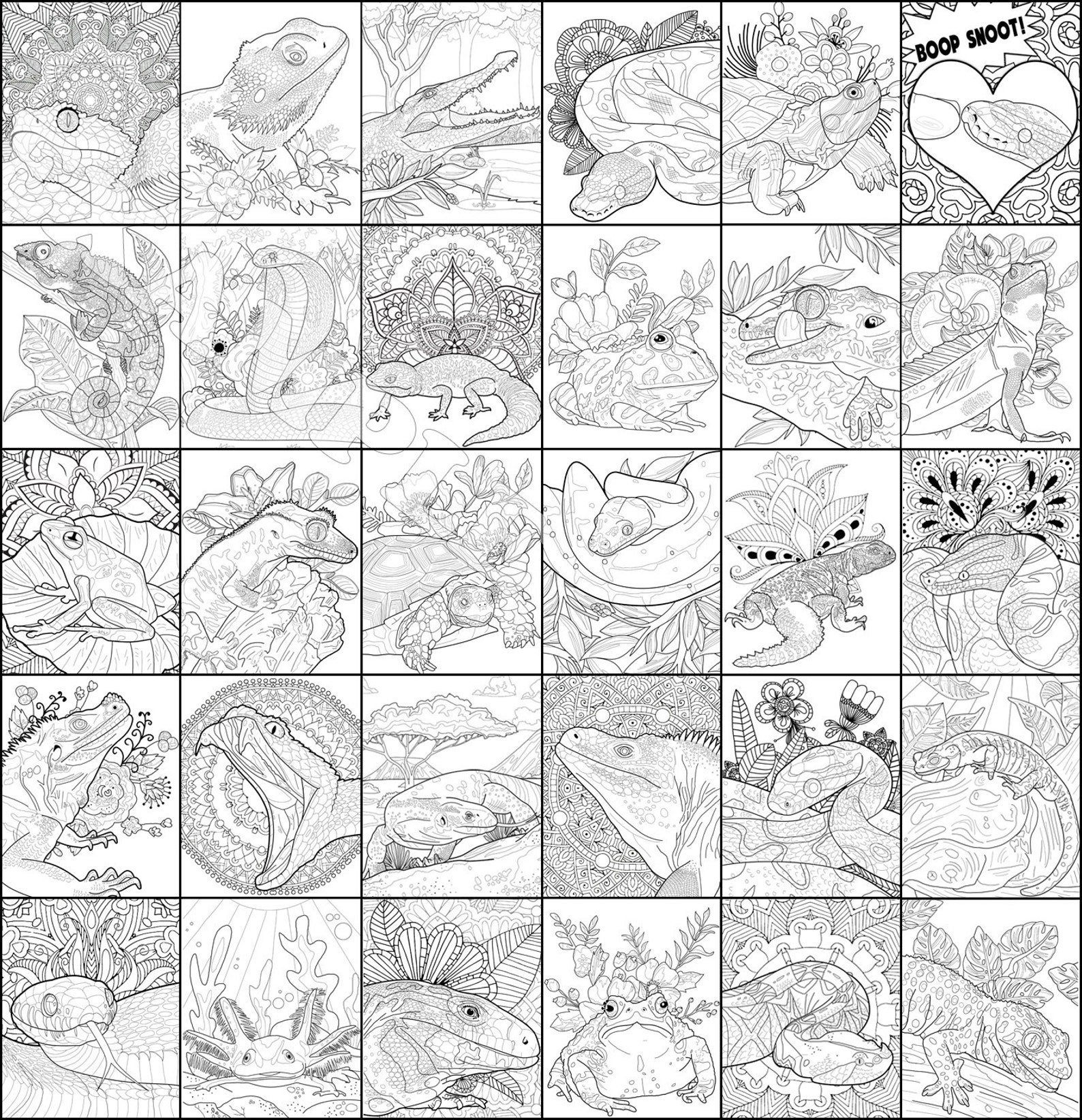 Relaxing Reptiles - Adult Coloring Book 32 Pages - Printable Instant ...