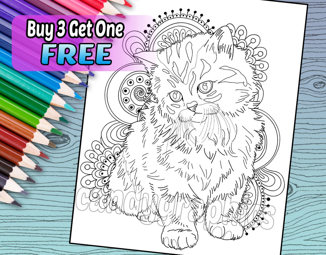 Adorable Kitten - Adult Coloring Book Page - Printable Instant Download ...