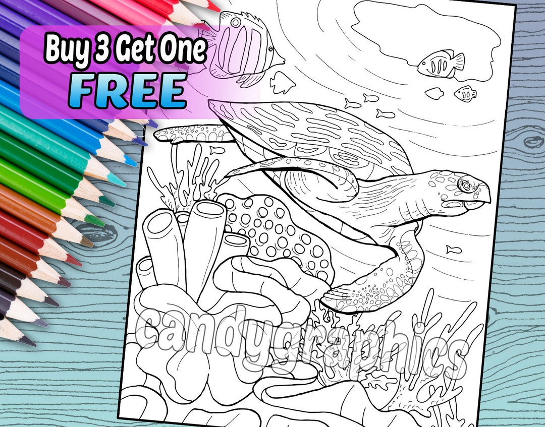 Sea Turtle Underwater - Adult Coloring Book Page - Printable Instant ...