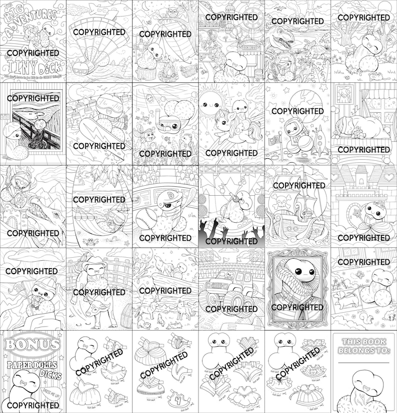 The Big Adventures Of Tiny Dick Adult Coloring Book 30 Pages Printable Instant Download Pdf