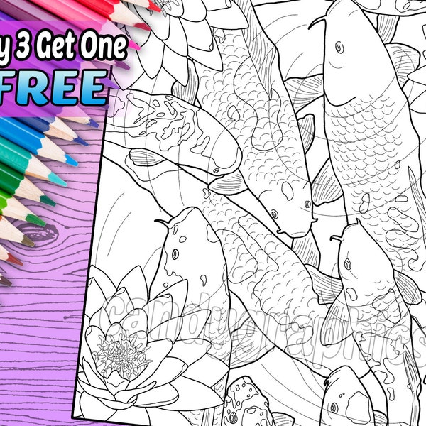 Koi Coloring Page - Etsy