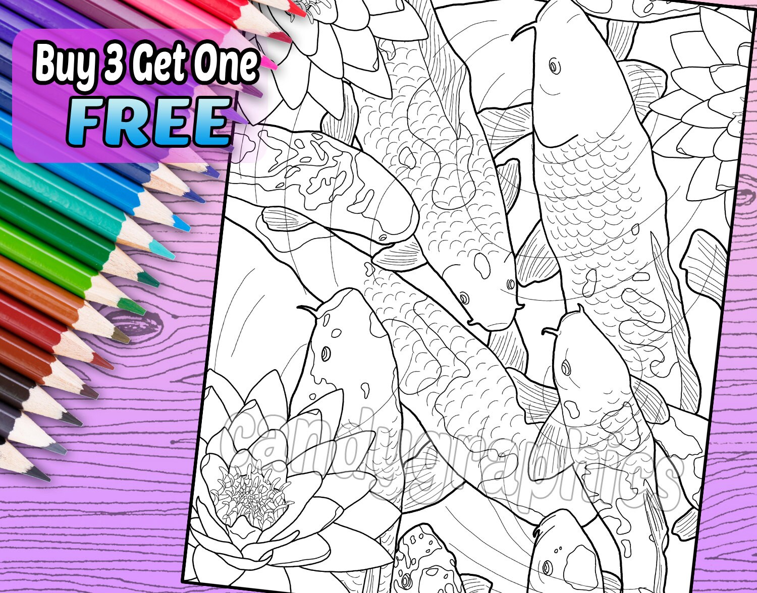 Koi Fish Pond - Adult Coloring Book Page - Printable Instant Download ...
