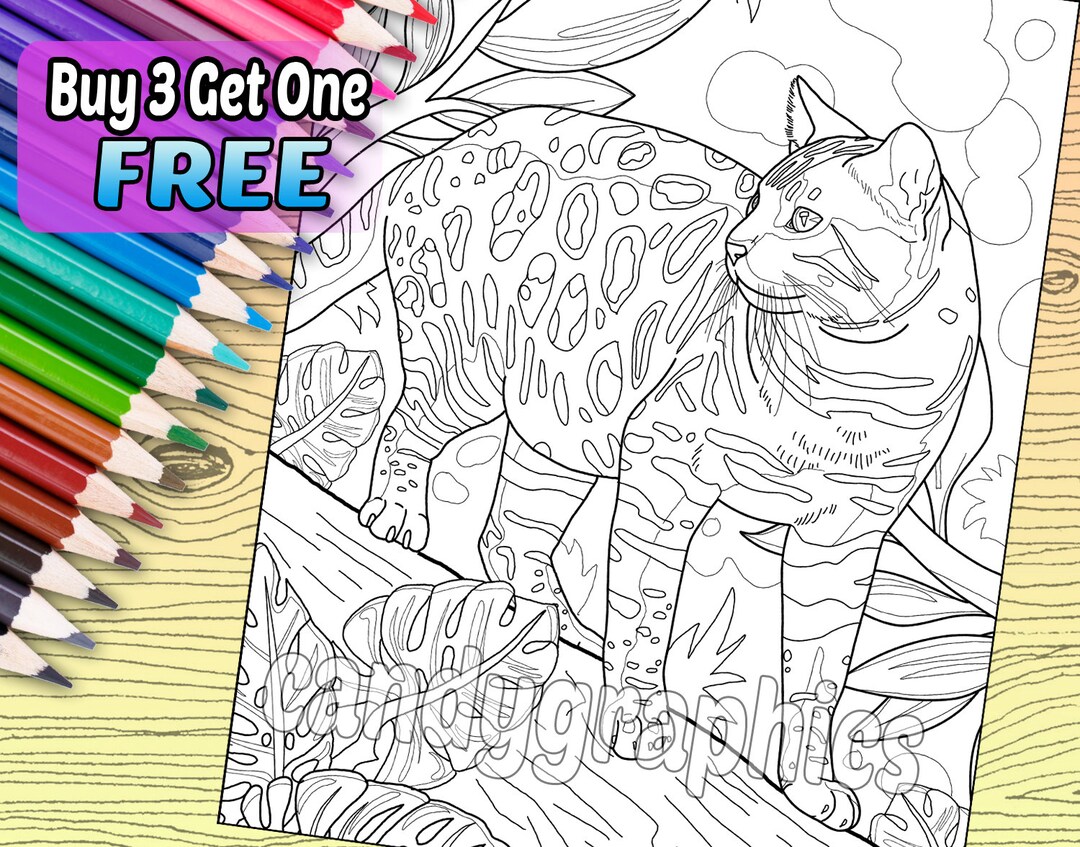 Bengal Cat - Adult Coloring Book Page - Printable Instant Download - Etsy