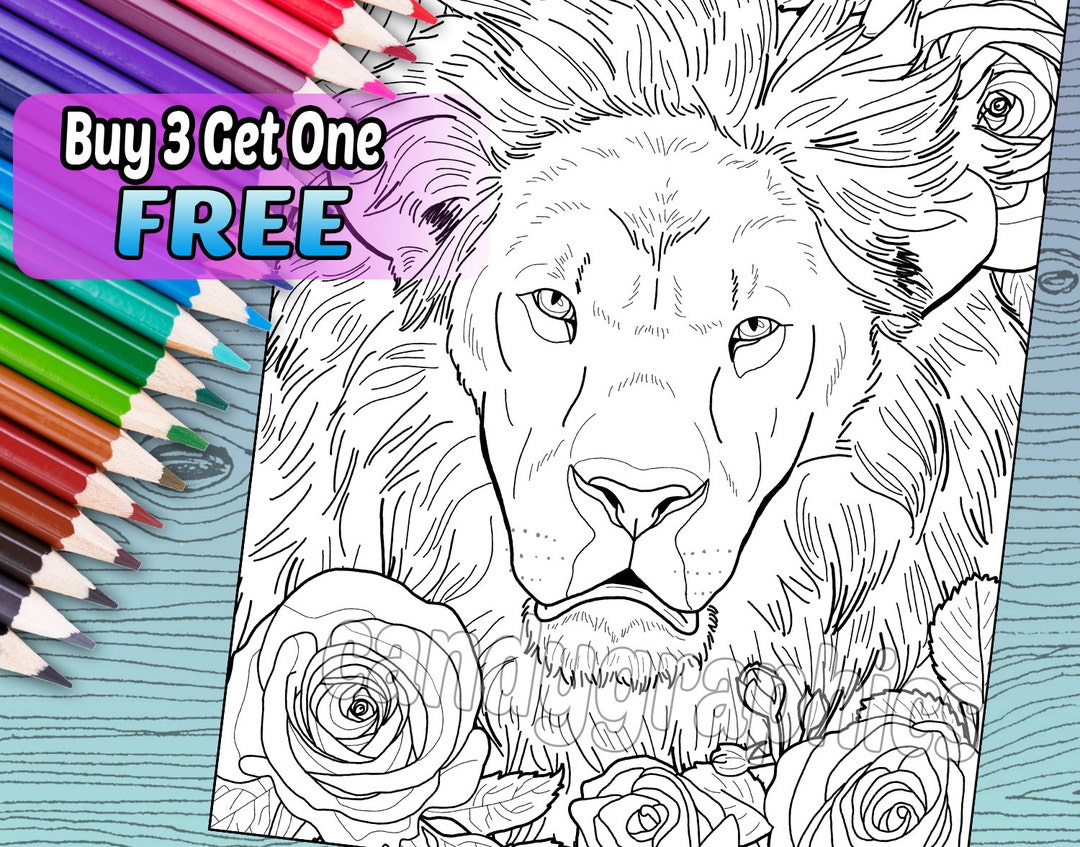 Lovely Lion - Adult Coloring Book Page - Printable Instant Download - Etsy