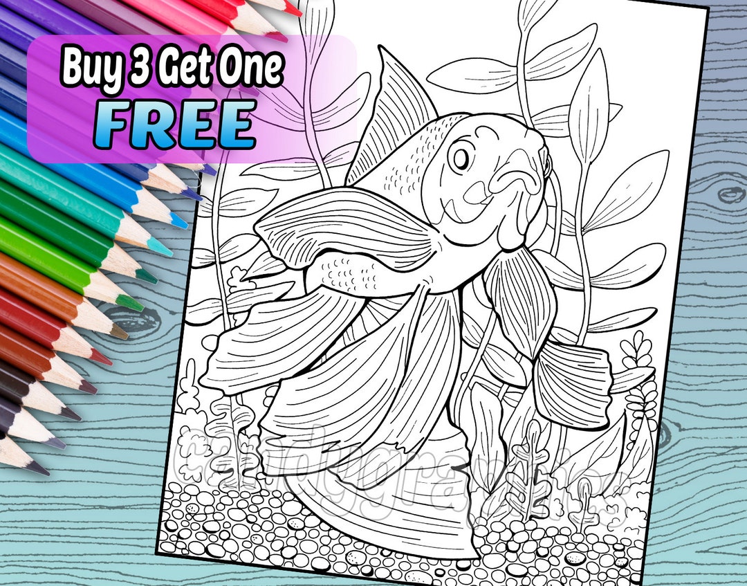 Goldfish - Adult Coloring Book Page - Printable Instant Download - Etsy