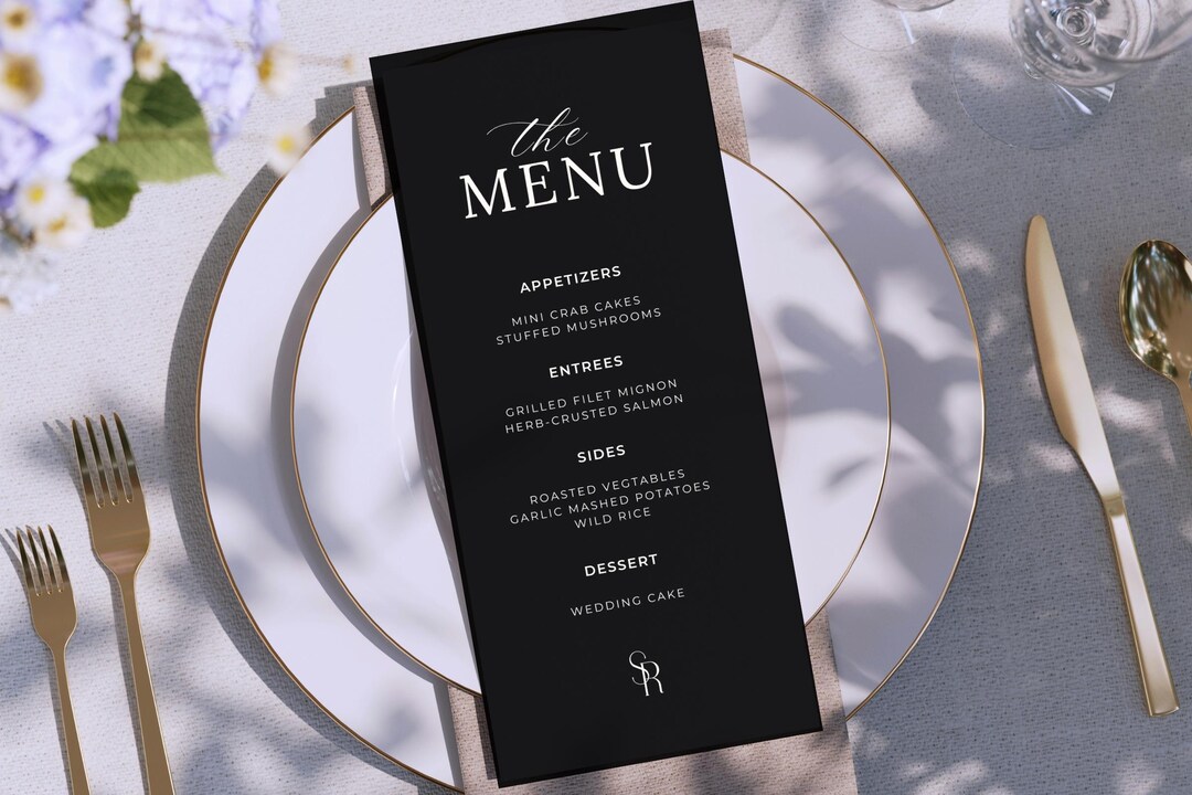 Minimal Black Wedding Menu Template, Modern Wedding Dinner Menu, Simple ...