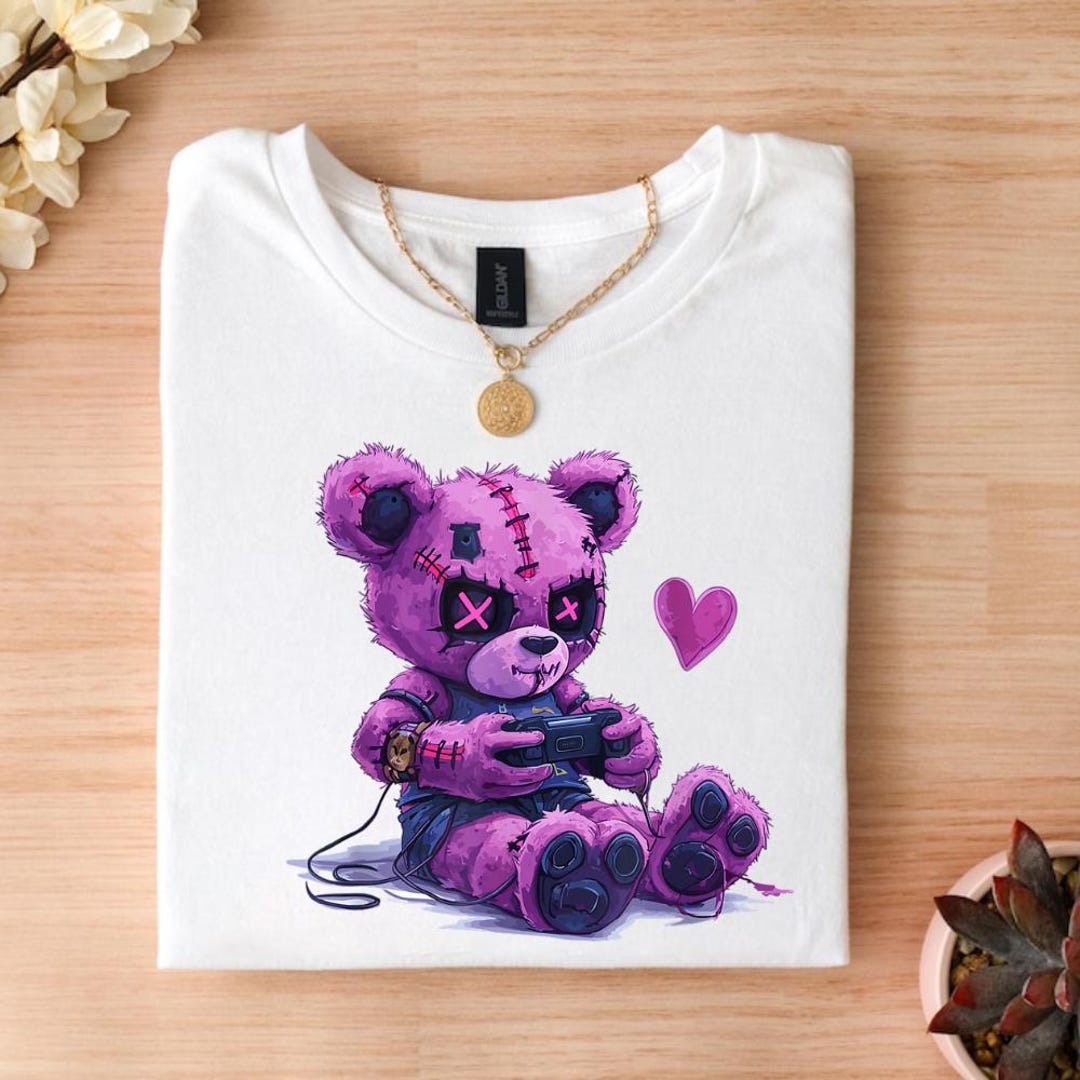 Cute Teddy Bear Gaming T-shirt | Fun Graphic Tee for Gamers & Anime ...
