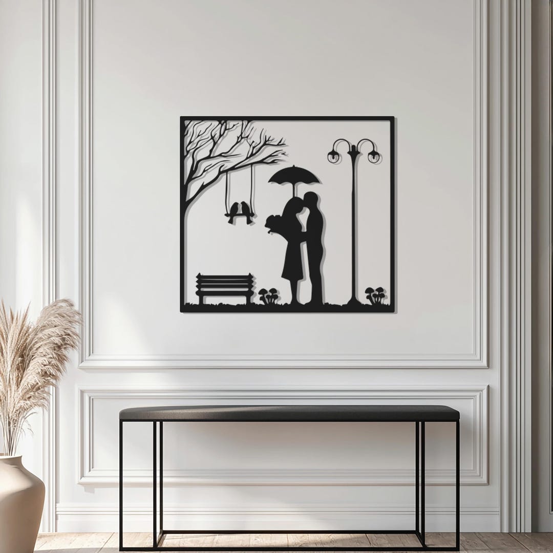 Romantic Couple Metal Wall Art Modern Black Metal Love Scene Decor ...