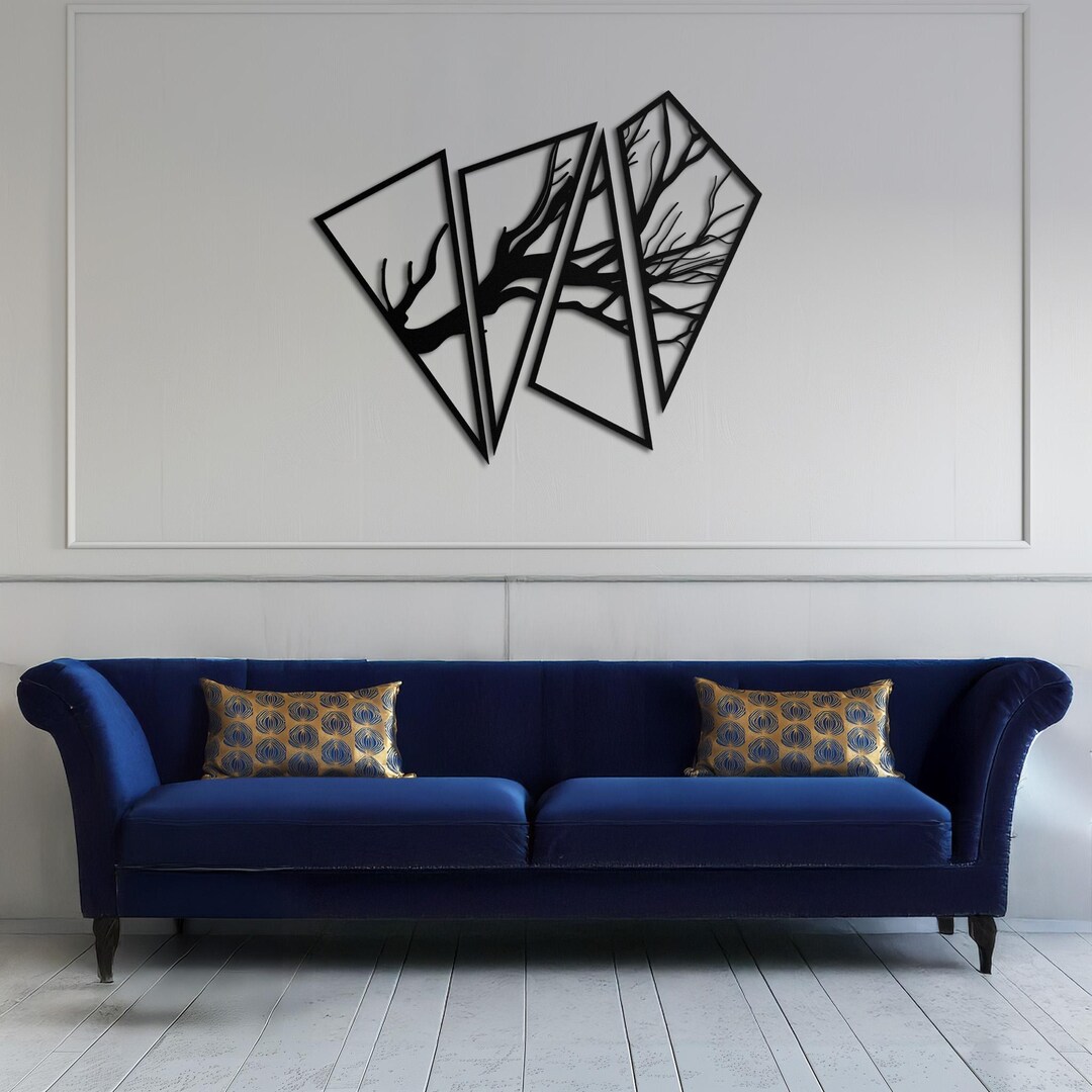 Geometric Tree Branch Metal Wall Art Set Modern Black Metal Decor ...