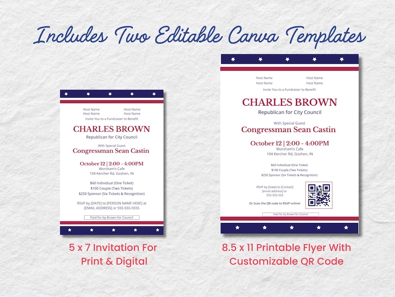 Political Fundraiser Invitation and Flyer Canva Templates - Simple ...
