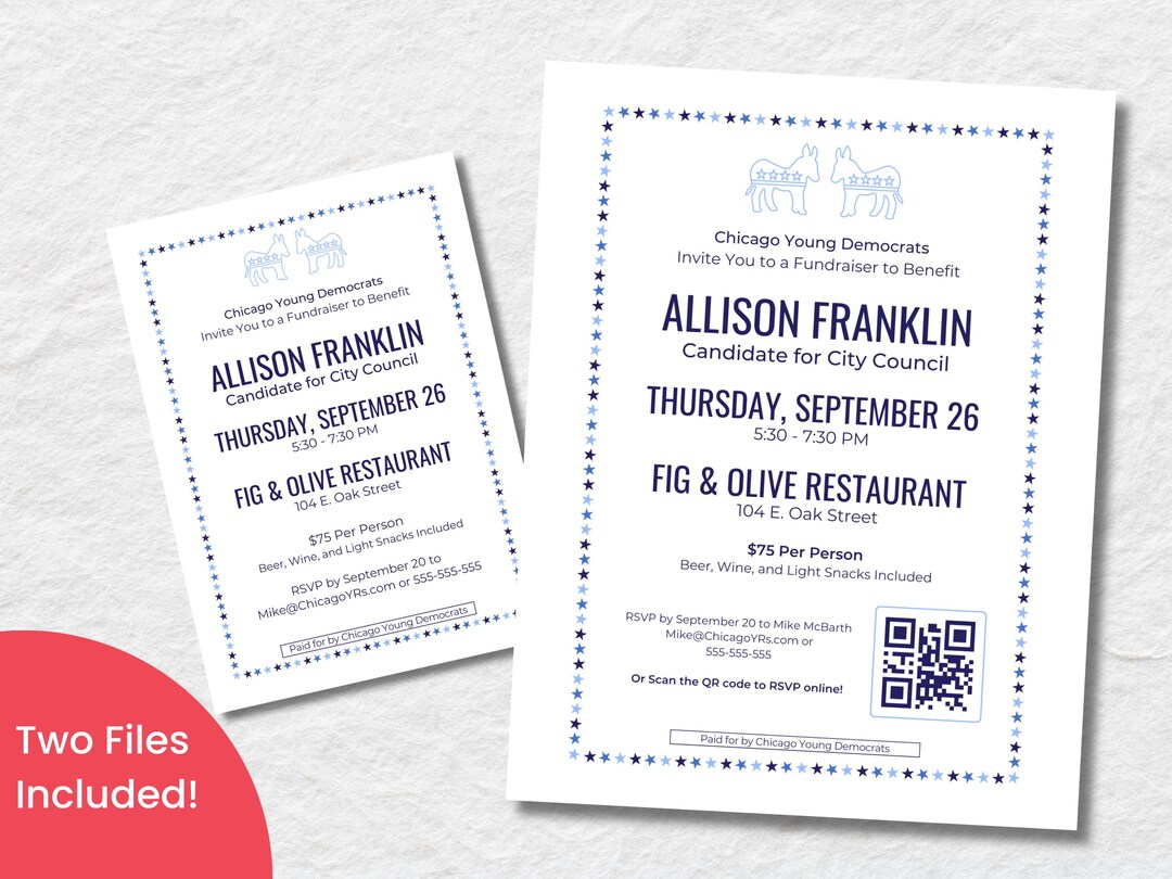 Political Fundraiser Invitation and Flyer Canva Template - Blue Stars ...
