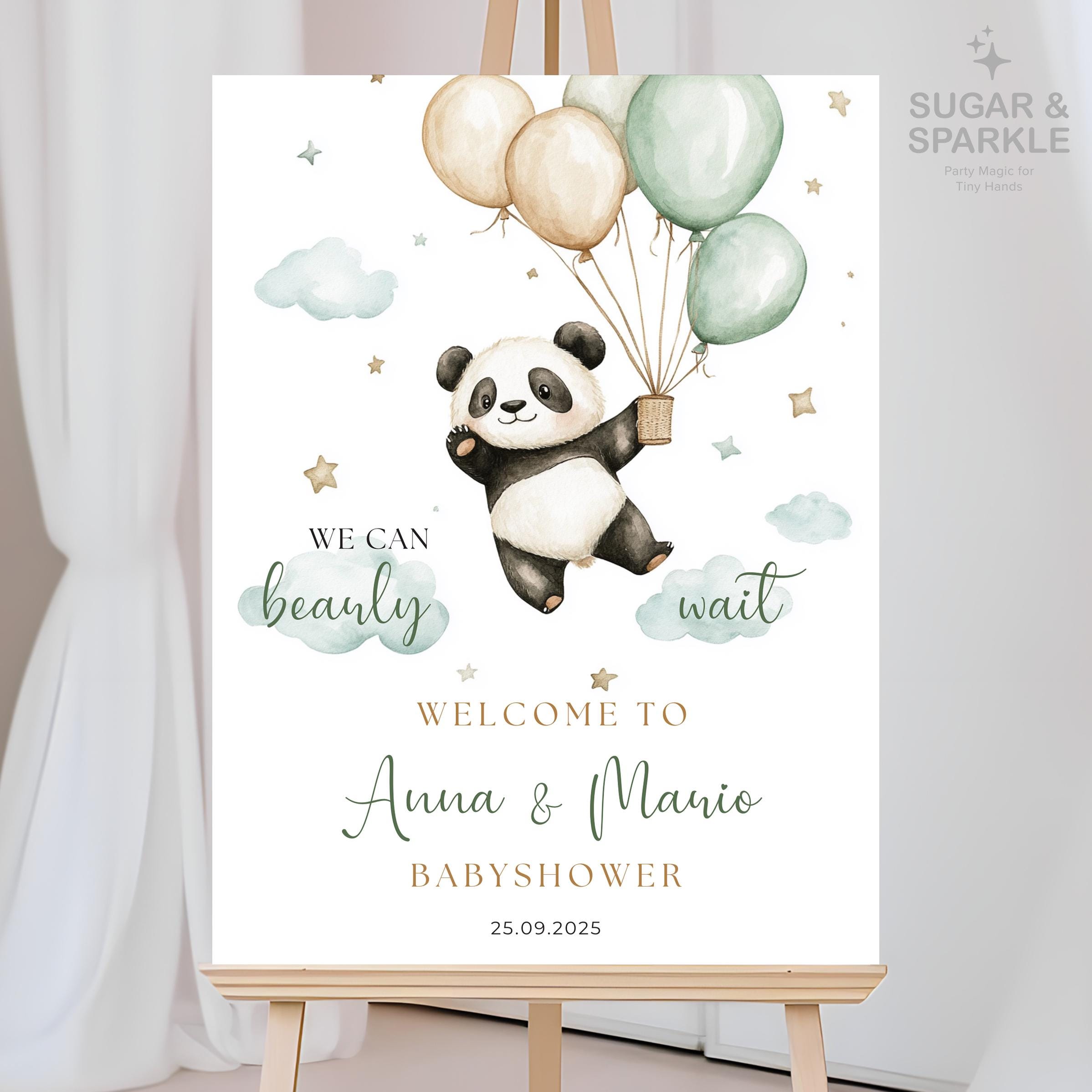 Panda Baby Shower Welcome Sign We Can Bearly Wait Green & Beige Theme ...