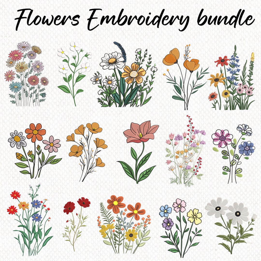 Wildflower Meadow Machine Embroidery Design, Cottagecore Wild Flowers ...
