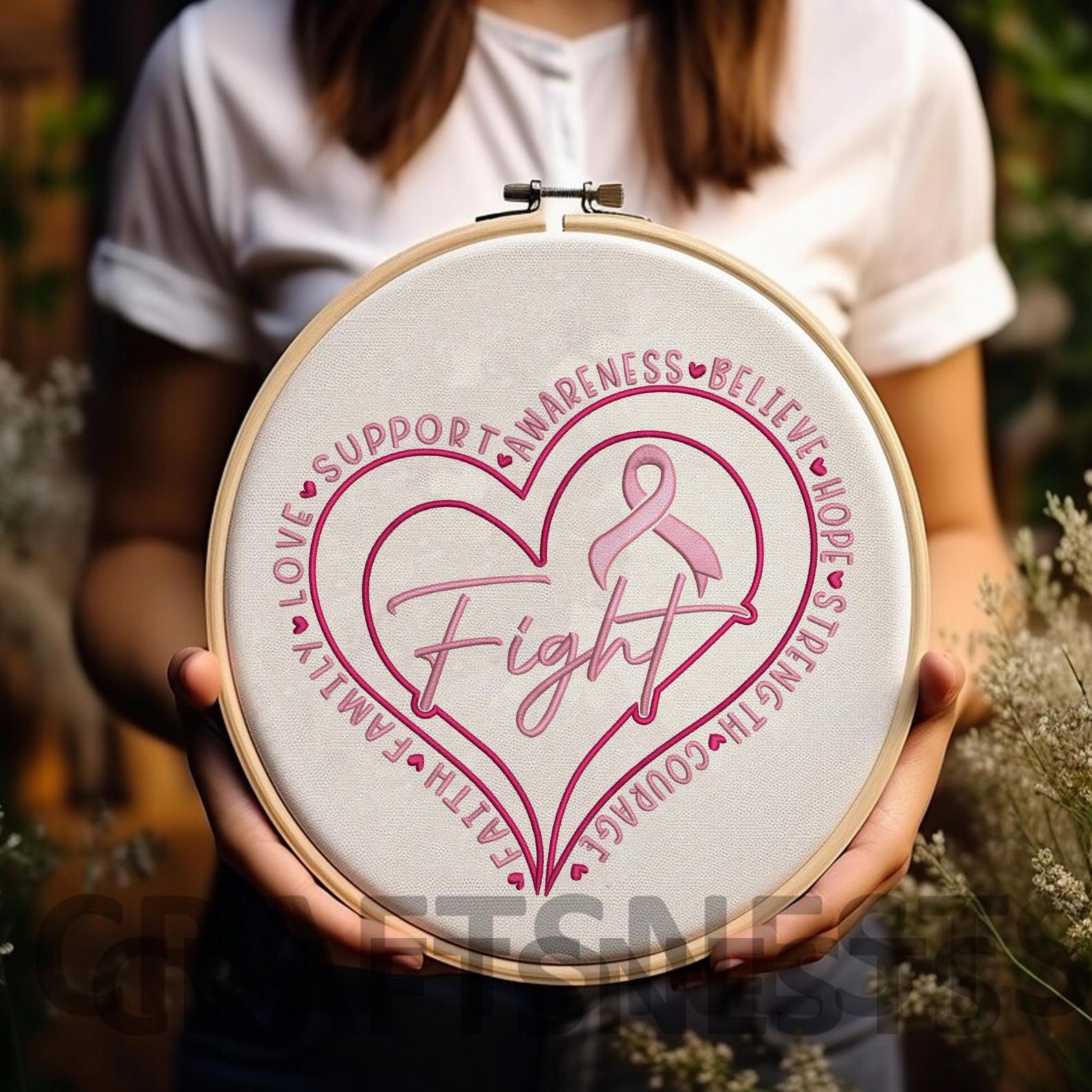 Breast Cancer Awareness Embroidery Design, Pink Ribbon Heart Machine ...