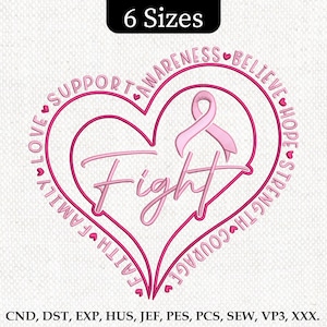 Breast Cancer Awareness Embroidery Design, Pink Ribbon Heart Machine ...