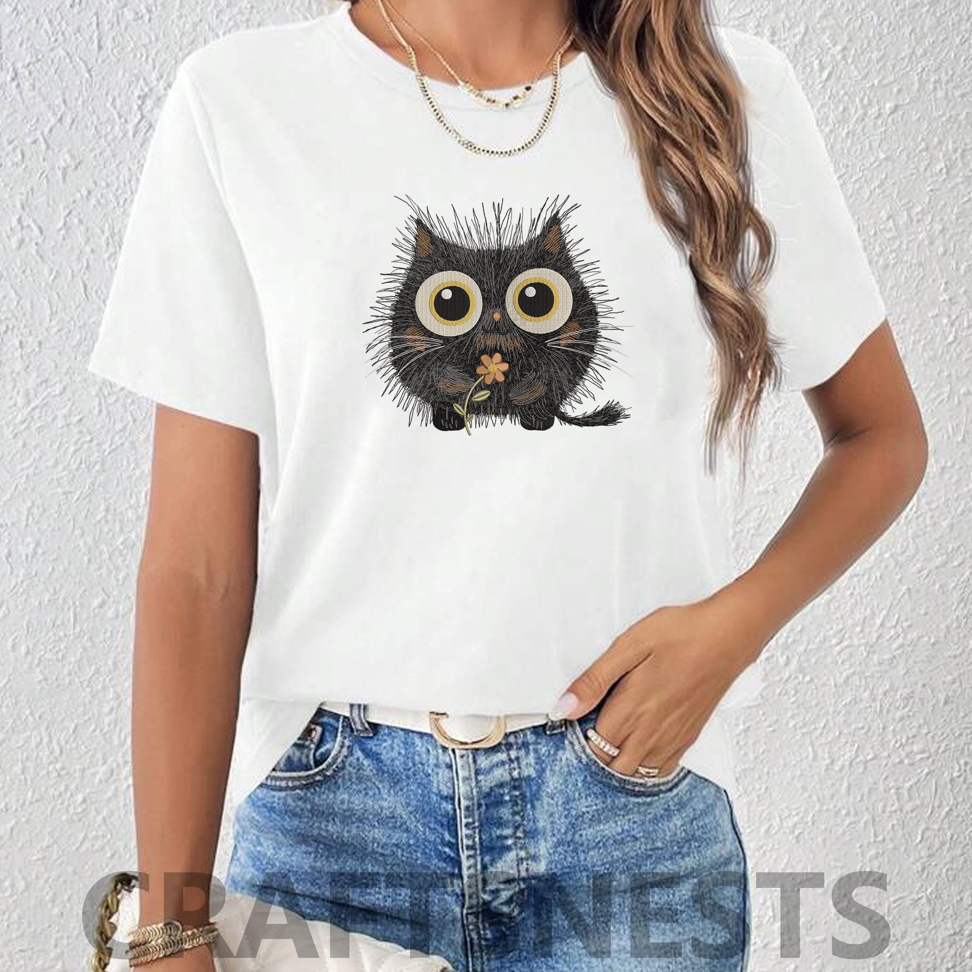 Funny Crazy Cat Embroidery Design, Frazzled Cat Embroidery Design, Cute ...