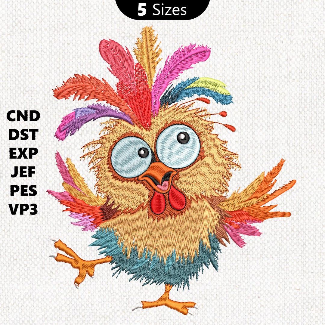 Funny Crazy Chicken Embroidery Design, Cute Chicken Machine Embroidery ...