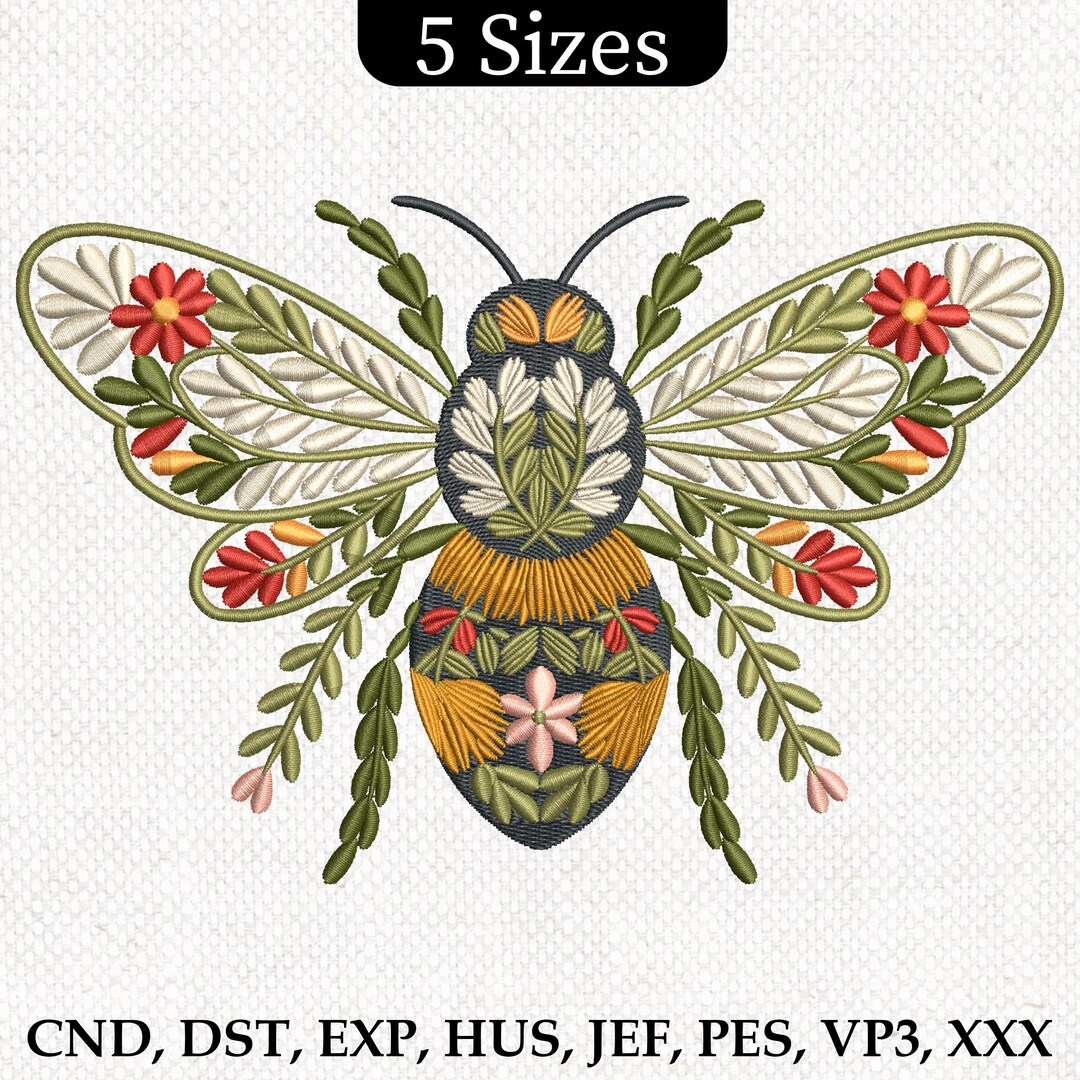 Floral Bee Machine Embroidery Design, Floral Bumblebee Embroidery ...