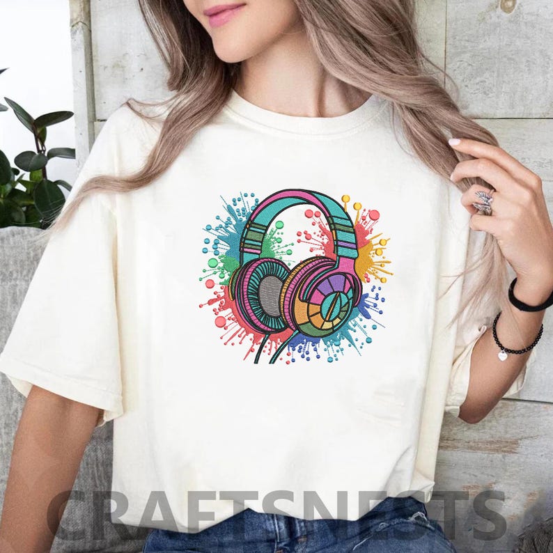 Headphone Splash Embroidery Design, Colorful Headphones Embroidery ...