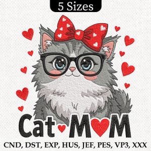 Cat Mom Embroidery Design, Kitty With Glasses (digital Download) - Etsy