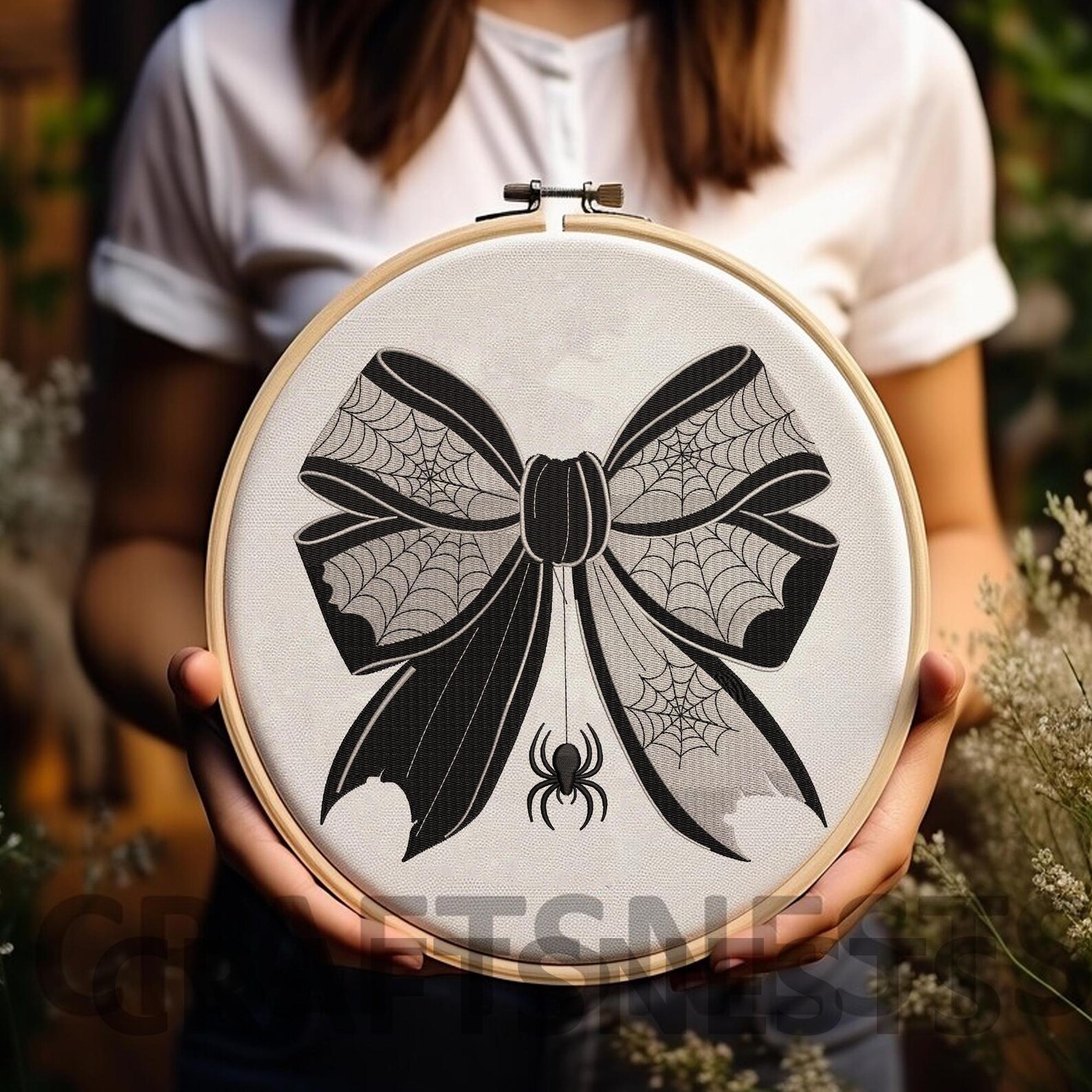 Halloween Spider Web Bow Embroidery Design, Halloween Bow Embroidery ...