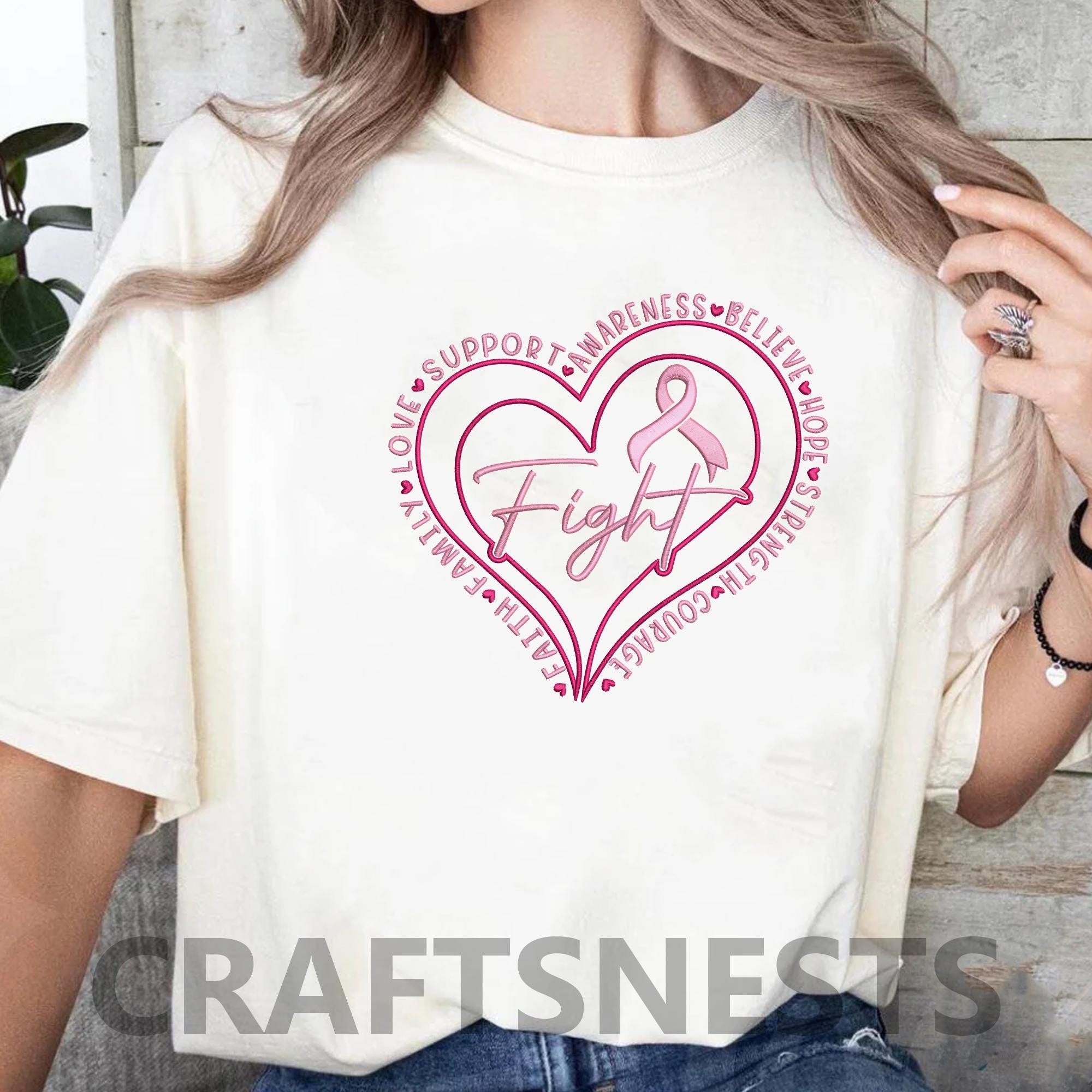 Breast Cancer Awareness Embroidery Design, Pink Ribbon Heart Machine ...