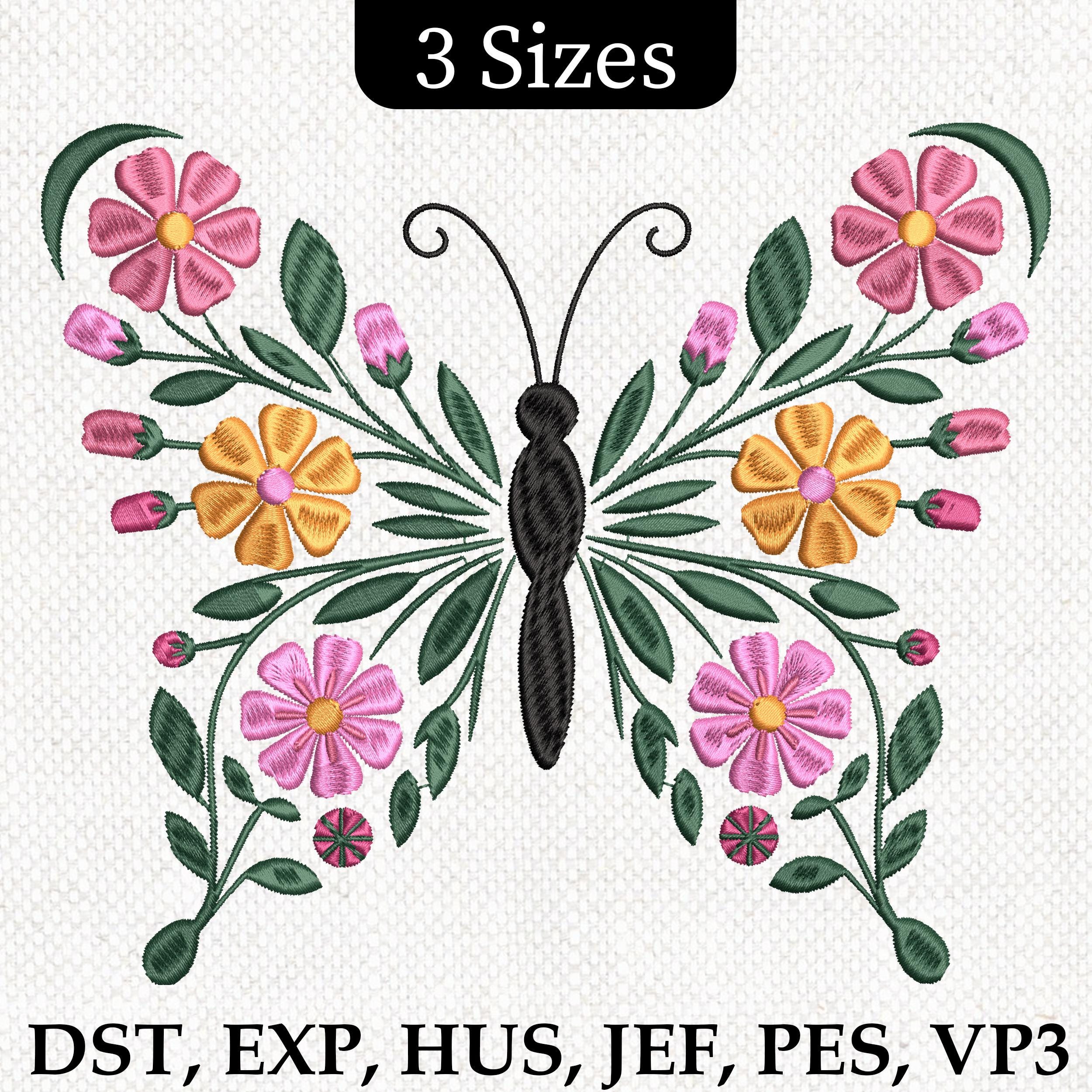 Floral Butterfly Machine Embroidery Design, Flowers Butterfly ...