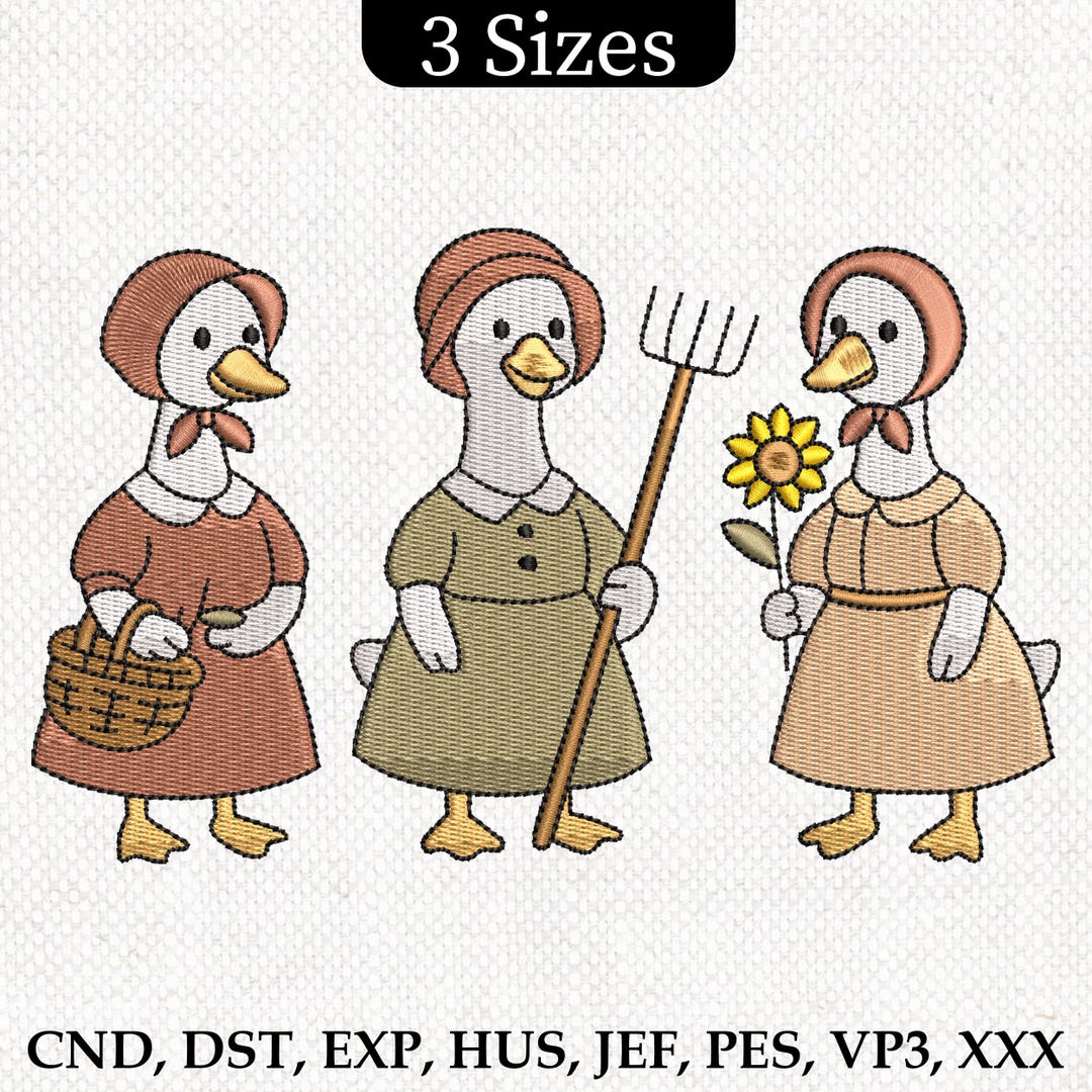 Cute Silly Goose Machine Embroidery Design, Farmhouse Goose Trio ...