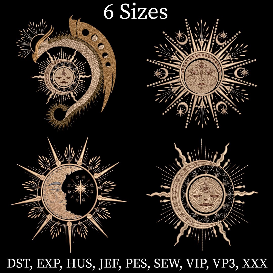 Celestial Sun and Moon Embroidery Bundle, Boho Embroidery, Magic ...