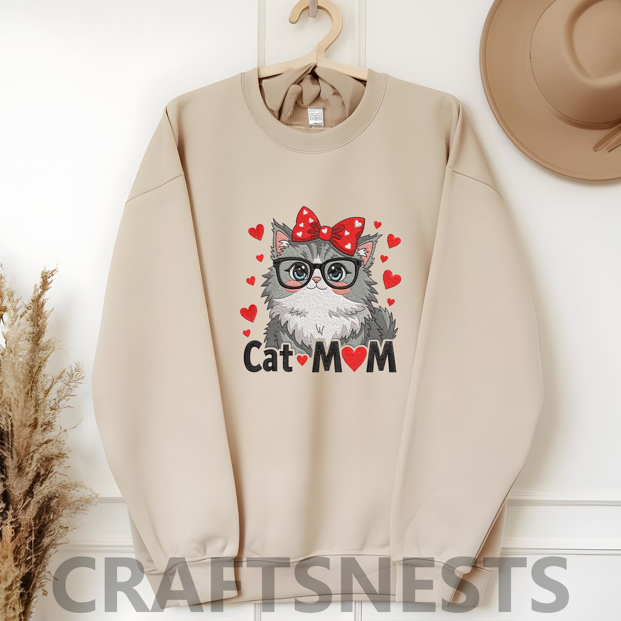 Cat Mom Embroidery Design, Kitty With Glasses (digital Download) - Etsy